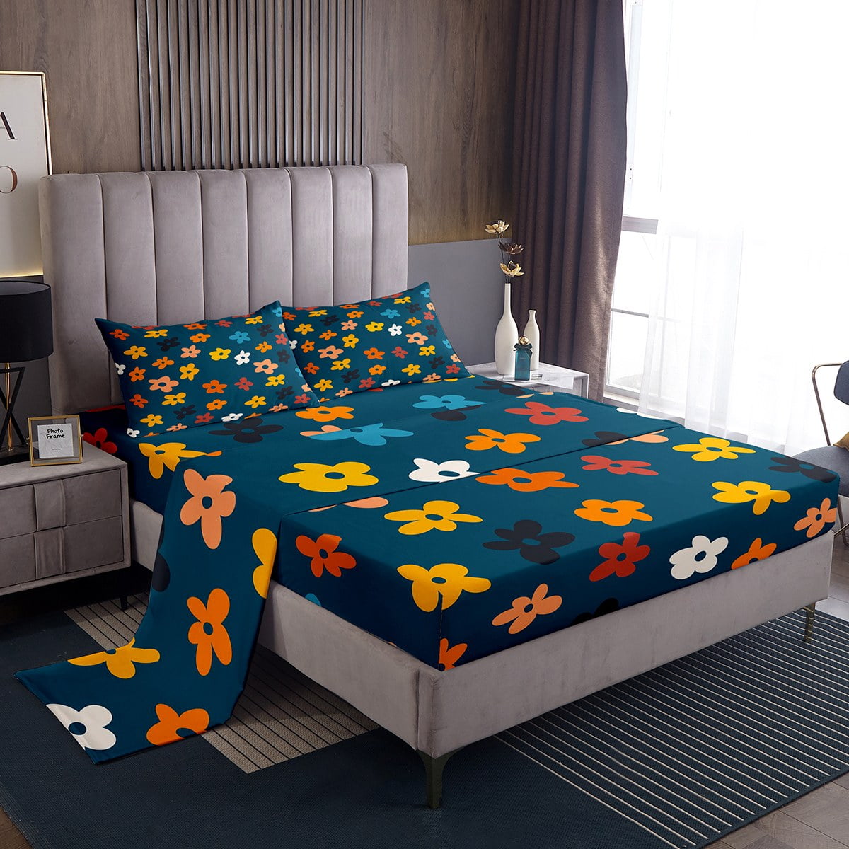 Erosebridal Party Bed Sheets Set,Colorful Vintage Flower Doodle Sheet ...