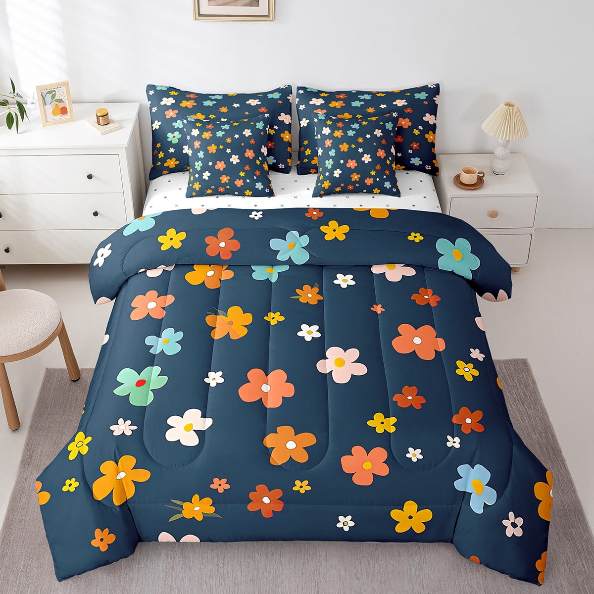 Erosebridal Party Comforter 7 Pcs,Colorful Vintage Flower Doodle ...