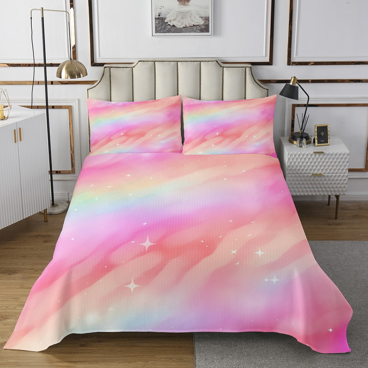 YST Pastel Galaxy Bedspread Setqueen Rainbow Glitter Stars Coverlet Set ...