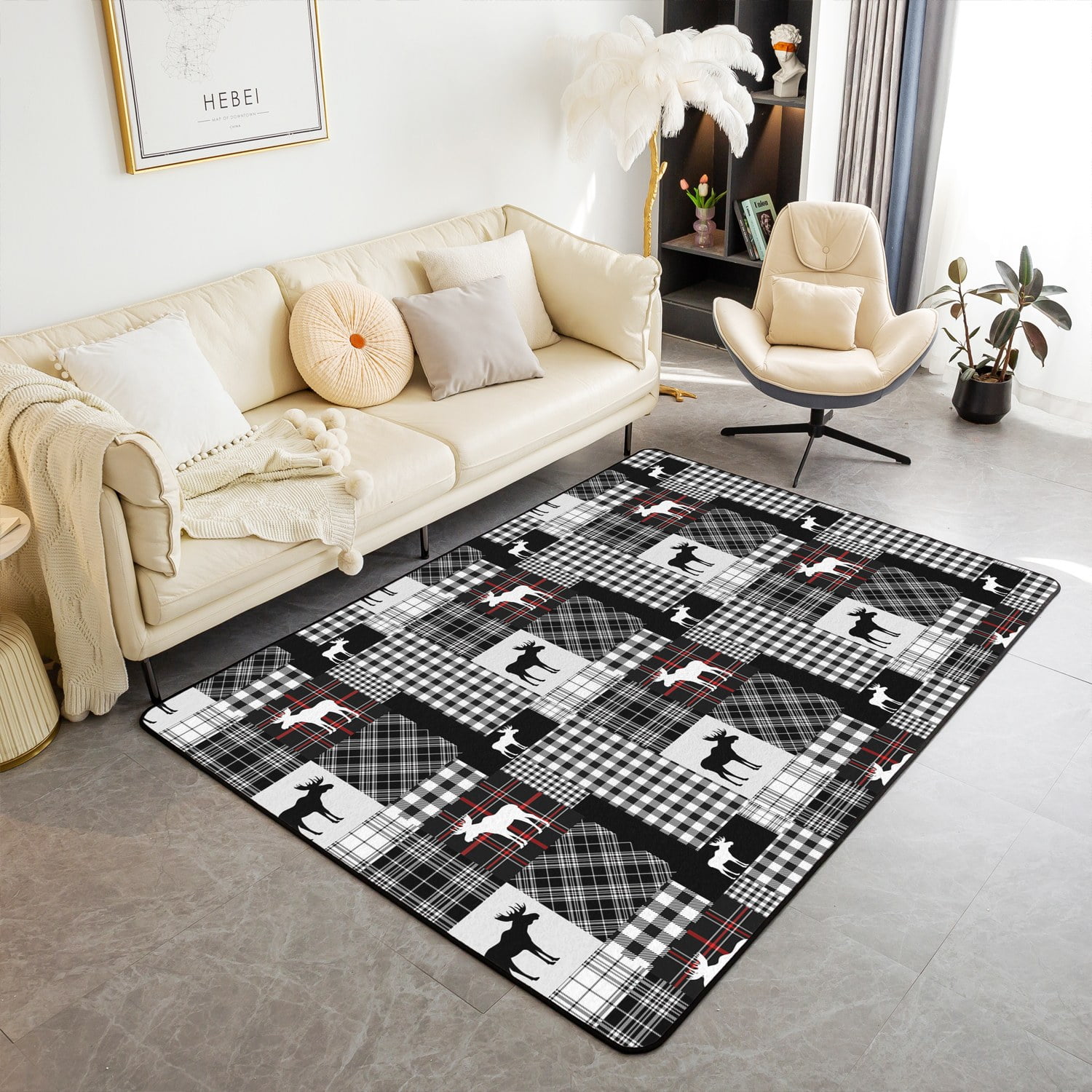 Erosebridal Patchwork Buffalo Plaid Area Rug 5x7 for Bedside,Black And ...