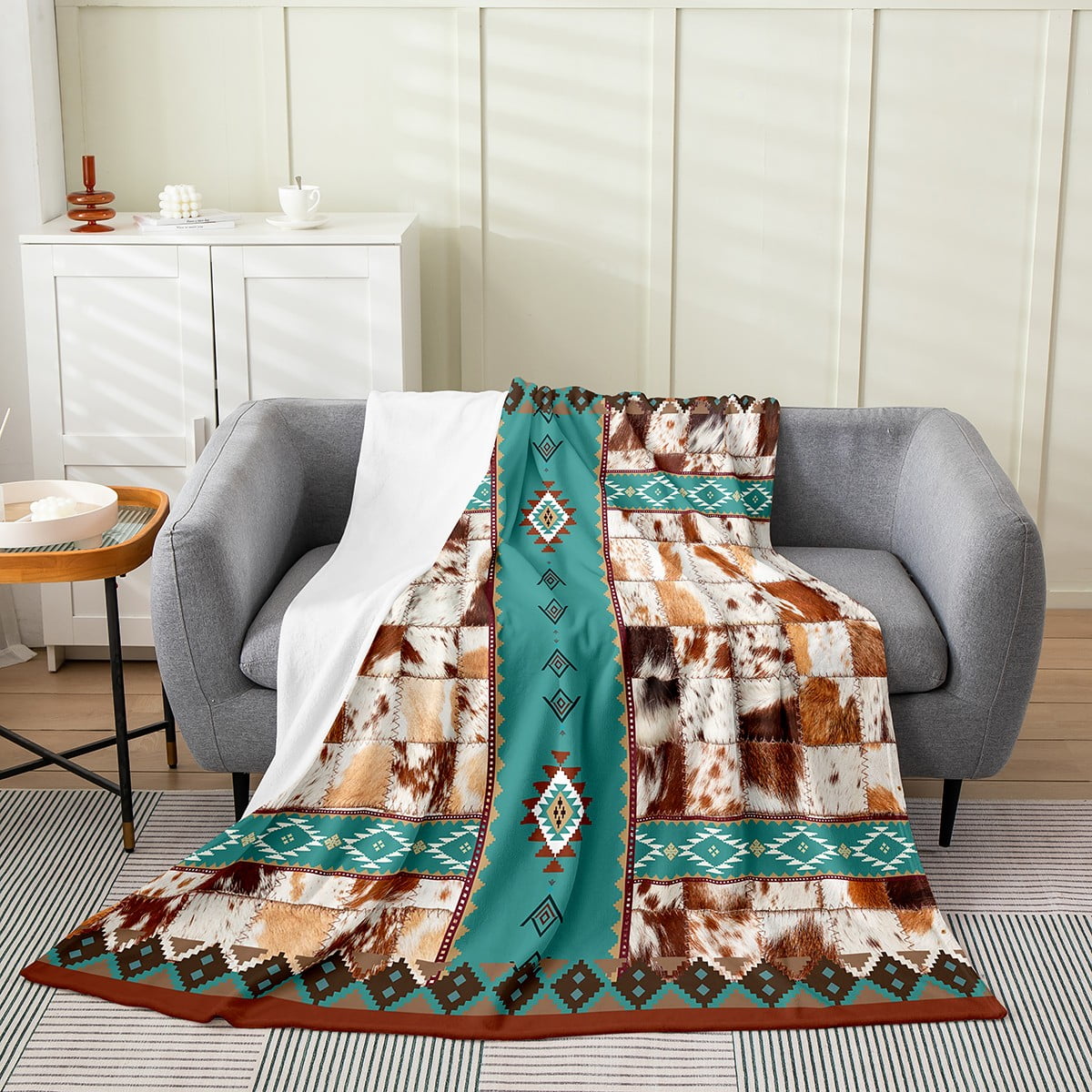 Patchwork Cowhide Blanket 40x50 Inch Bohemian Exotic Geometry Western ...