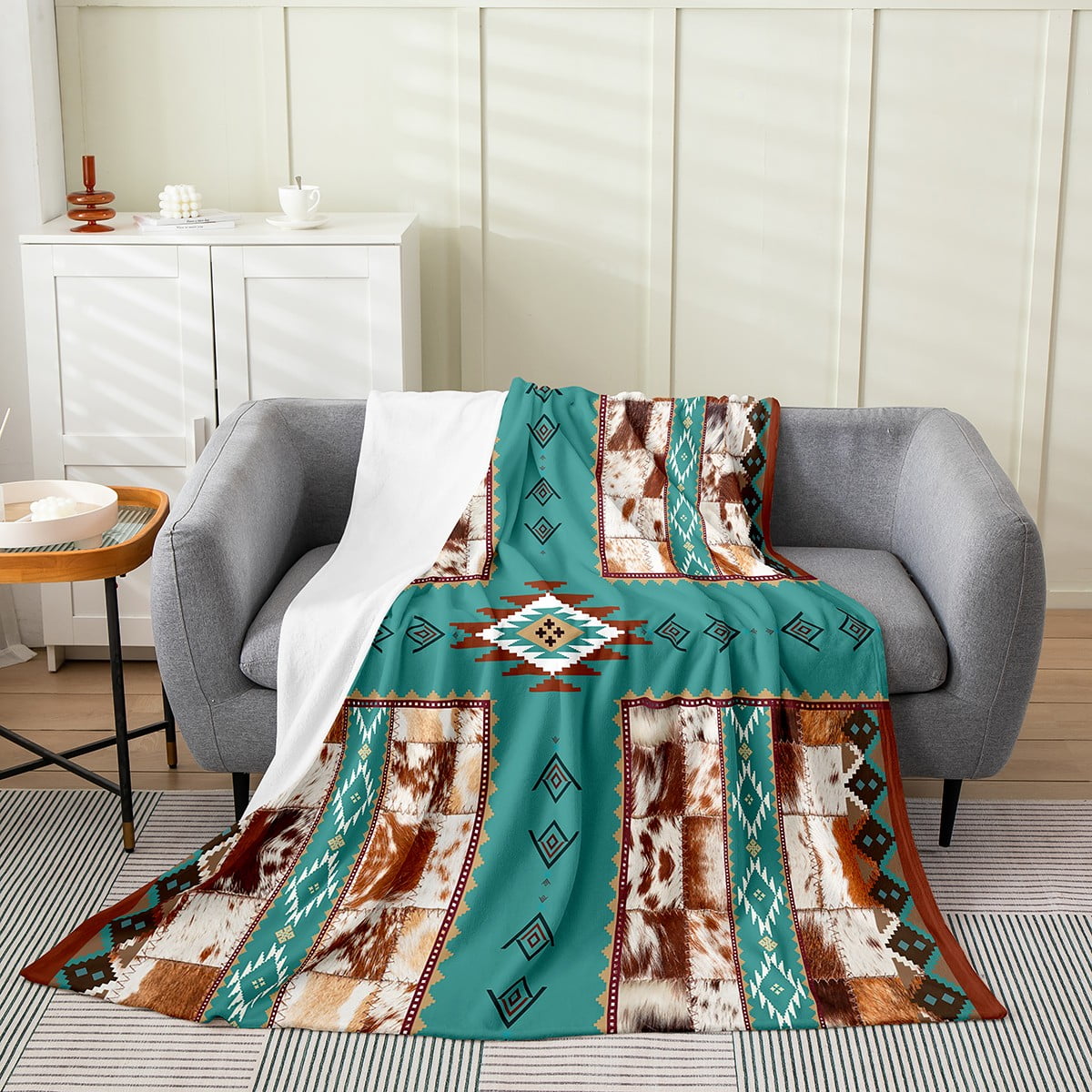 Patchwork Cowhide Blanket 30x40 Inch Geometric Diamond Triangle Western ...