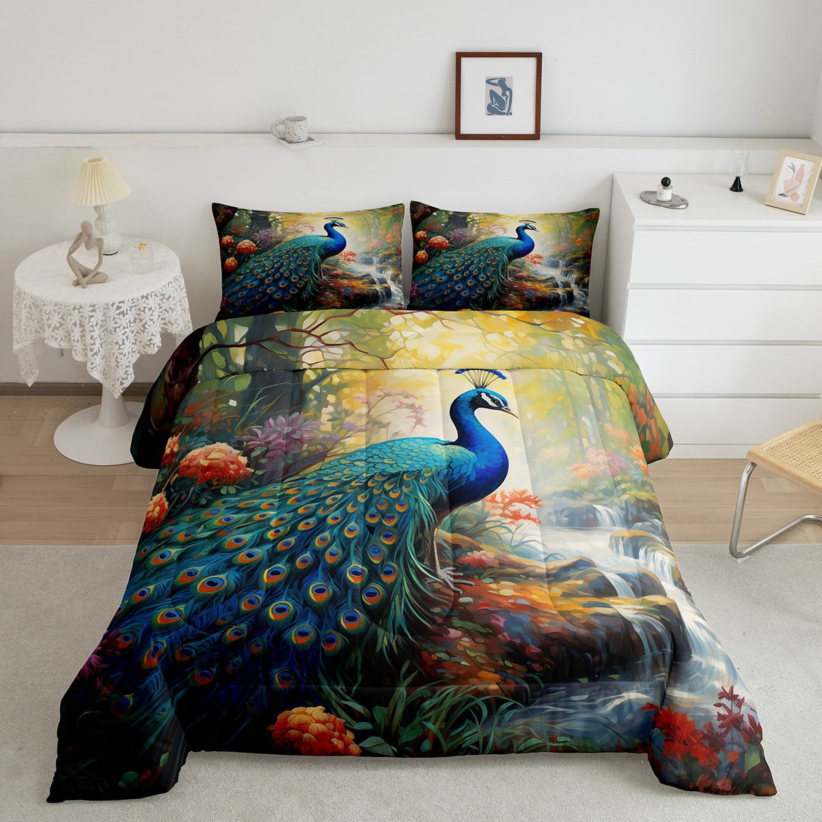 YST Peacock Bedding, Magnificent Animal Vibrant Colorful Feathers ...