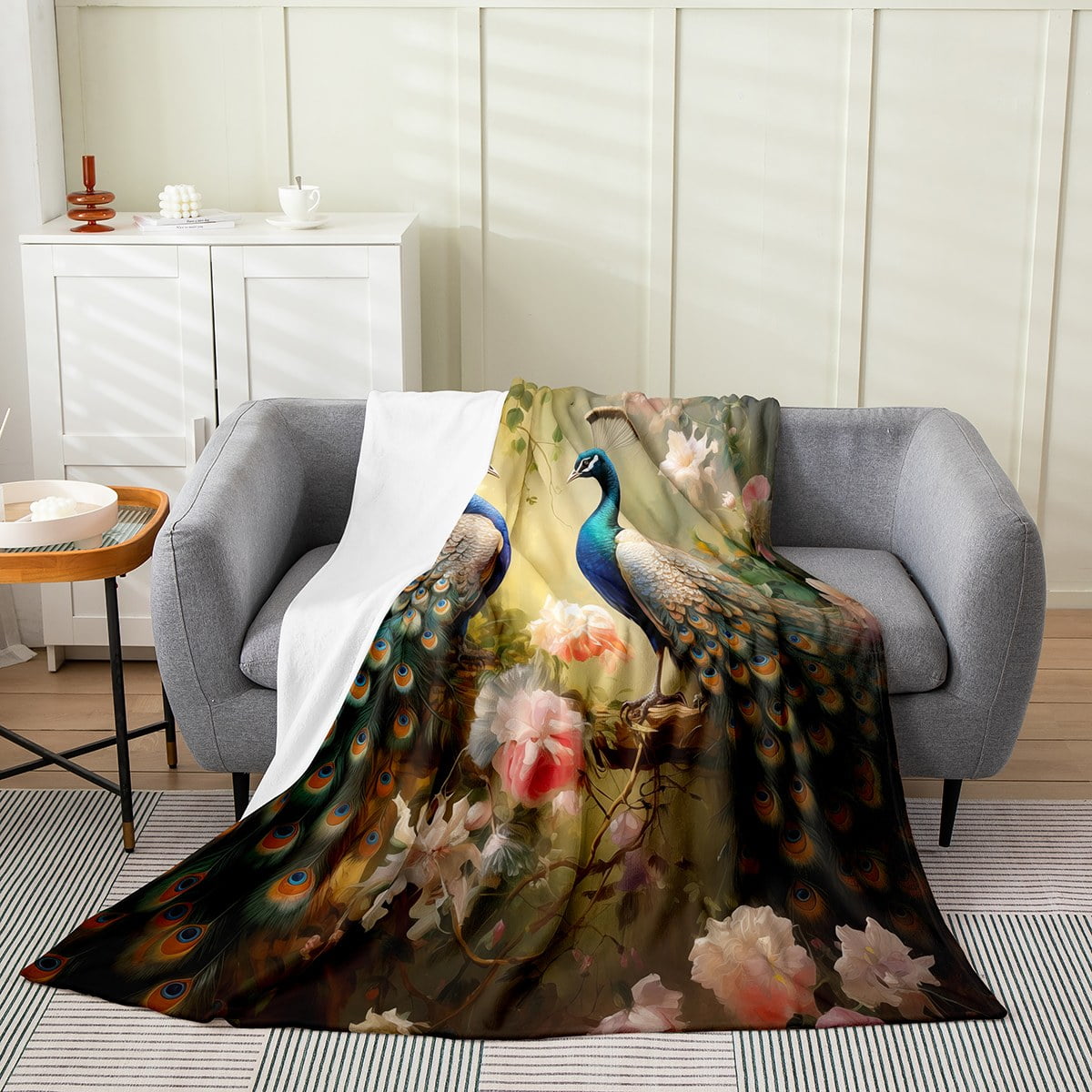 Peacock Blanket for Man Woman,Exotic Birds Animals Throw Blanket Twin 60x80 Inch,Peacock Couples ...