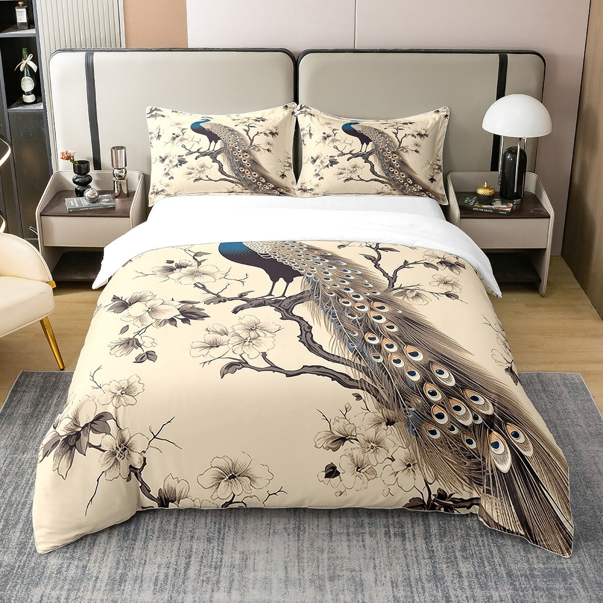 YST Peacock Comforter Cover Peacock with Floral Bedding Set Full Size ...