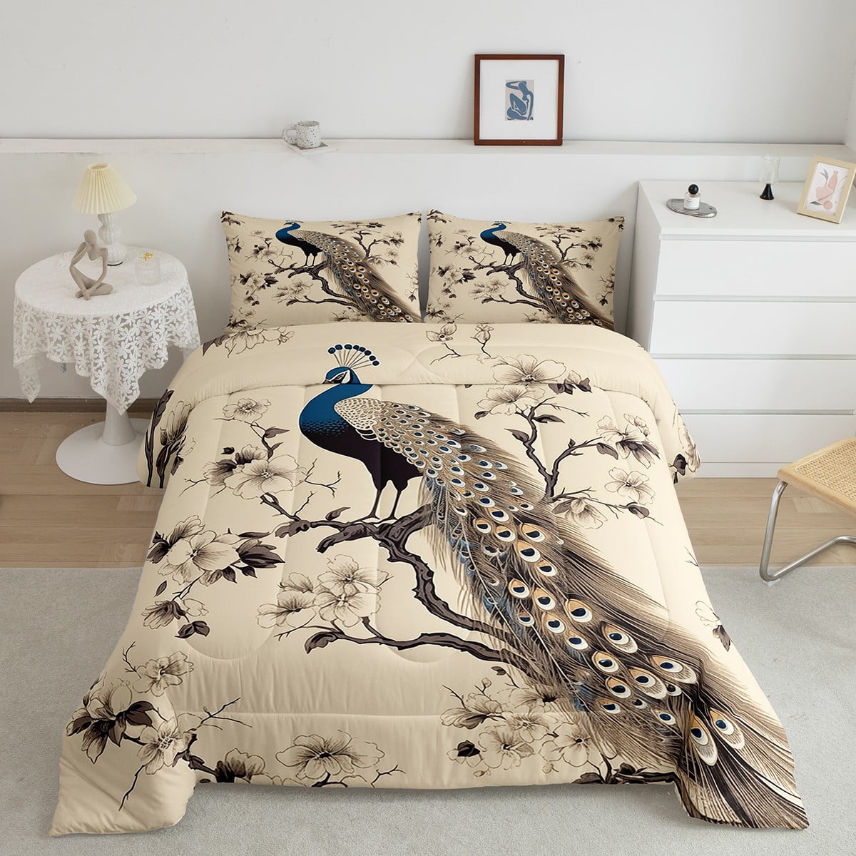 YST Peacock Printed King Comforter Set Vintage Floral Bedding Sets ...