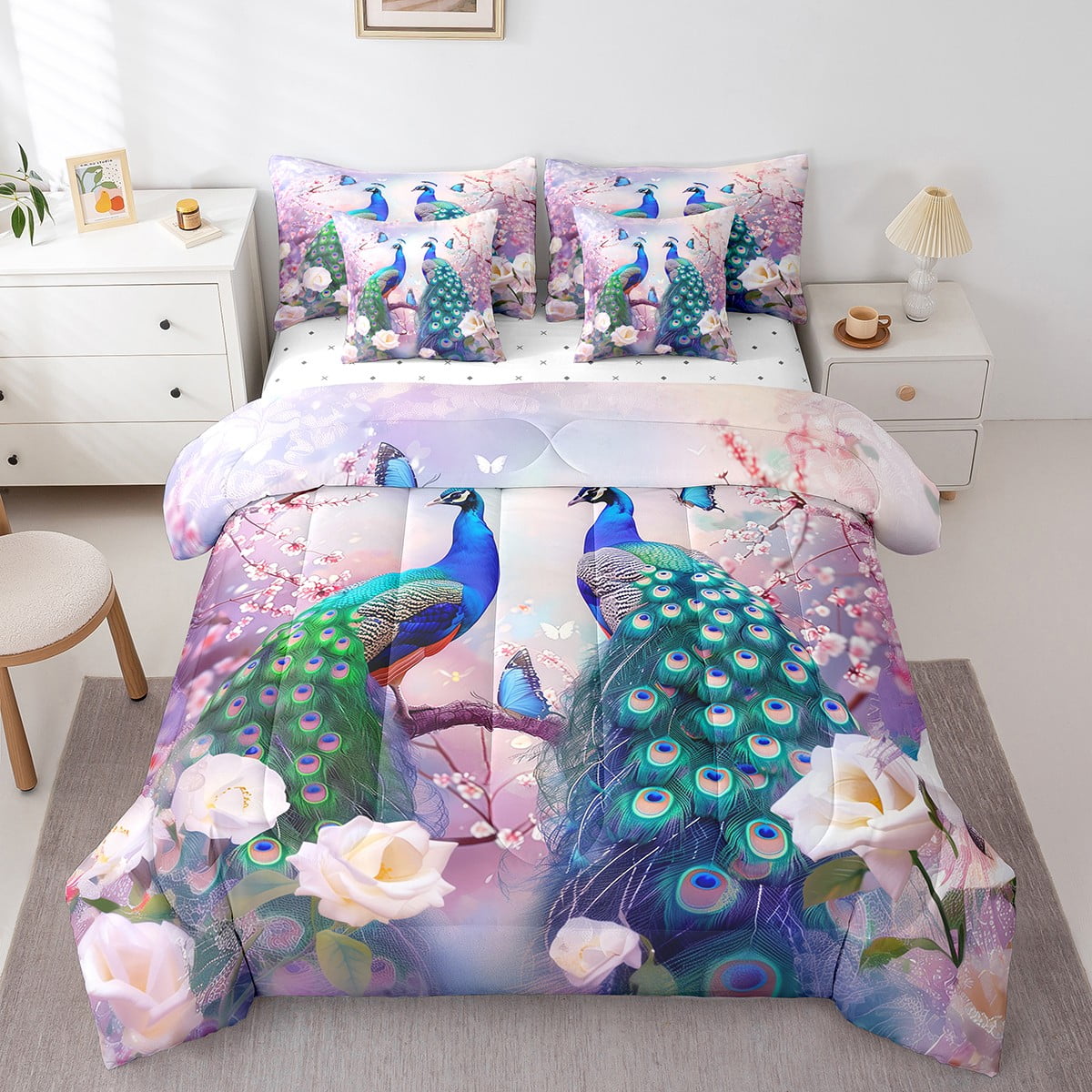 Erosebridal Peacocks Bedding Twin Size 7pcs Bed in a Bag, Animals ...