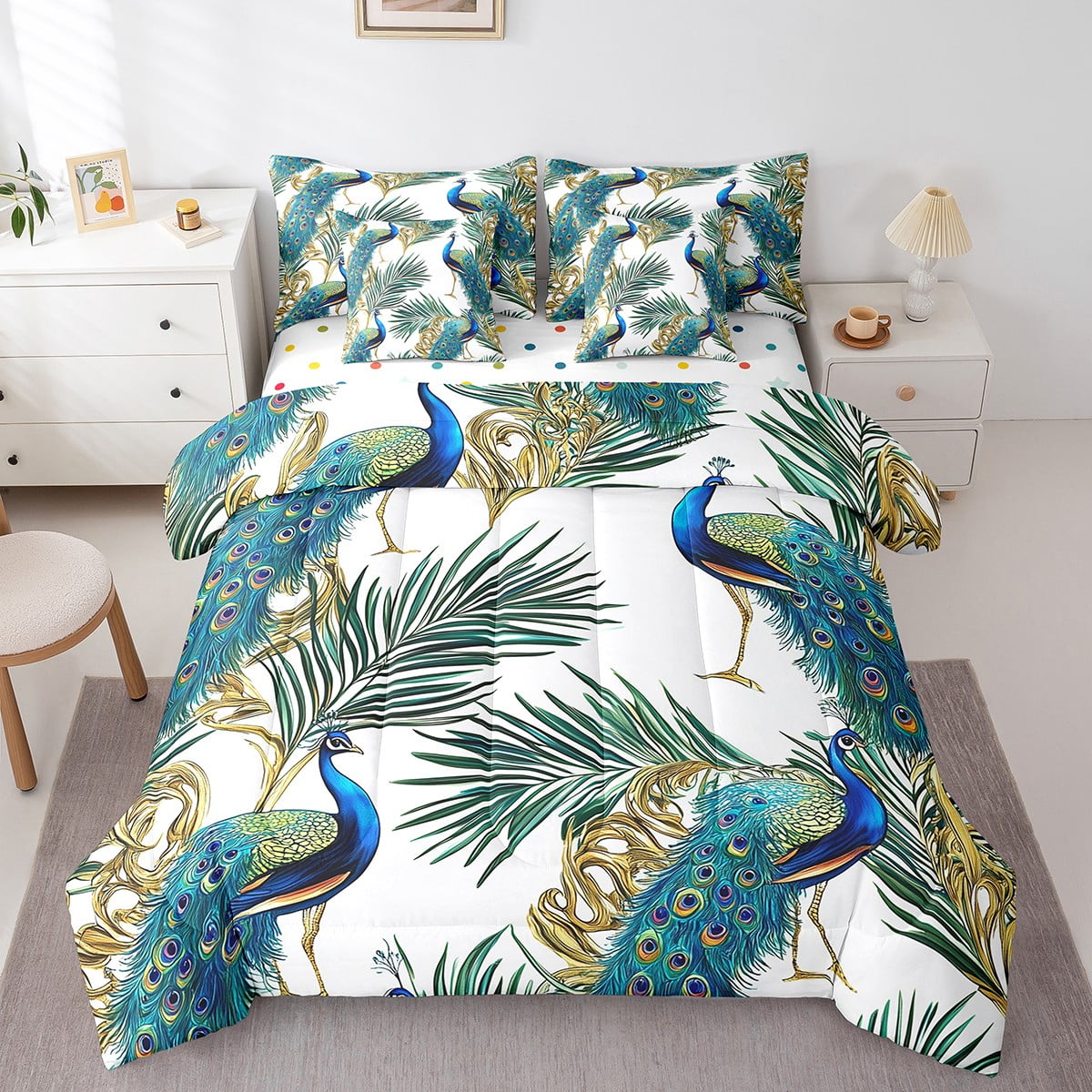 Erosebridal Peacocks Bedding Twin Size 7pcs Bed in a Bag, Pine Tree ...