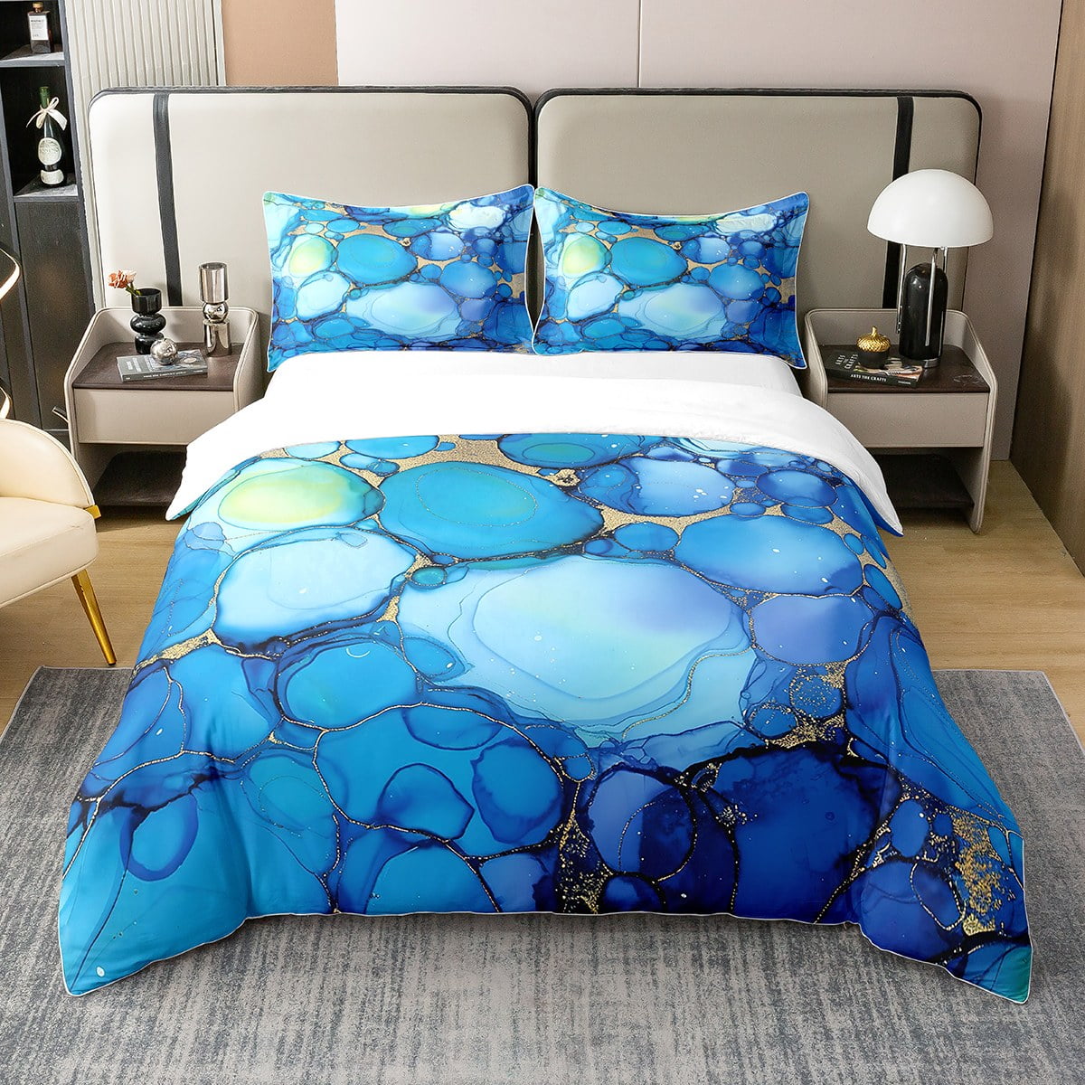 YST Pebble 100% Organic Cotton Duvet Cover For Child Adults Blue Stones ...