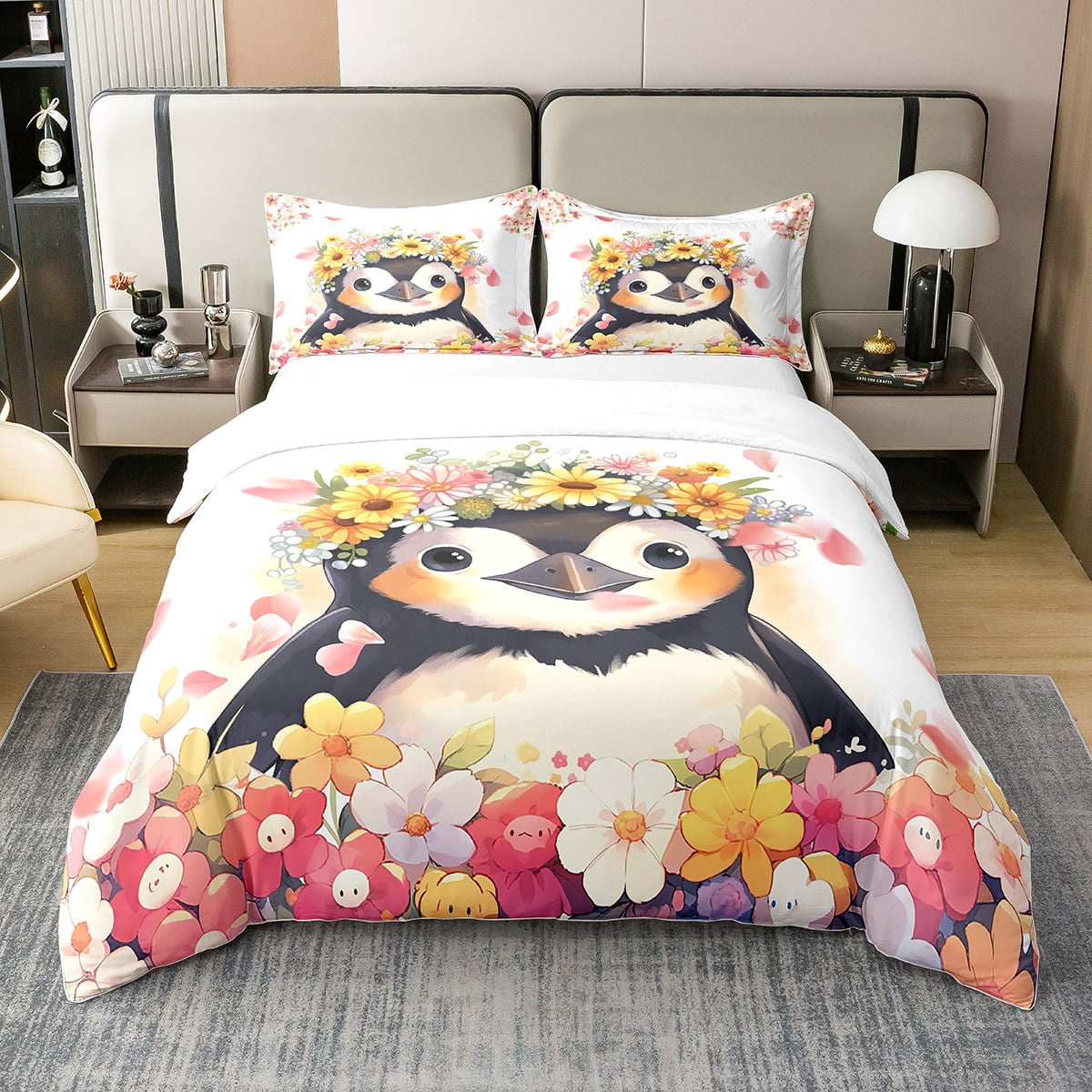 Erosebridal Penguin 100% Cotton Bedding Set Queen Watercolor Daisy ...