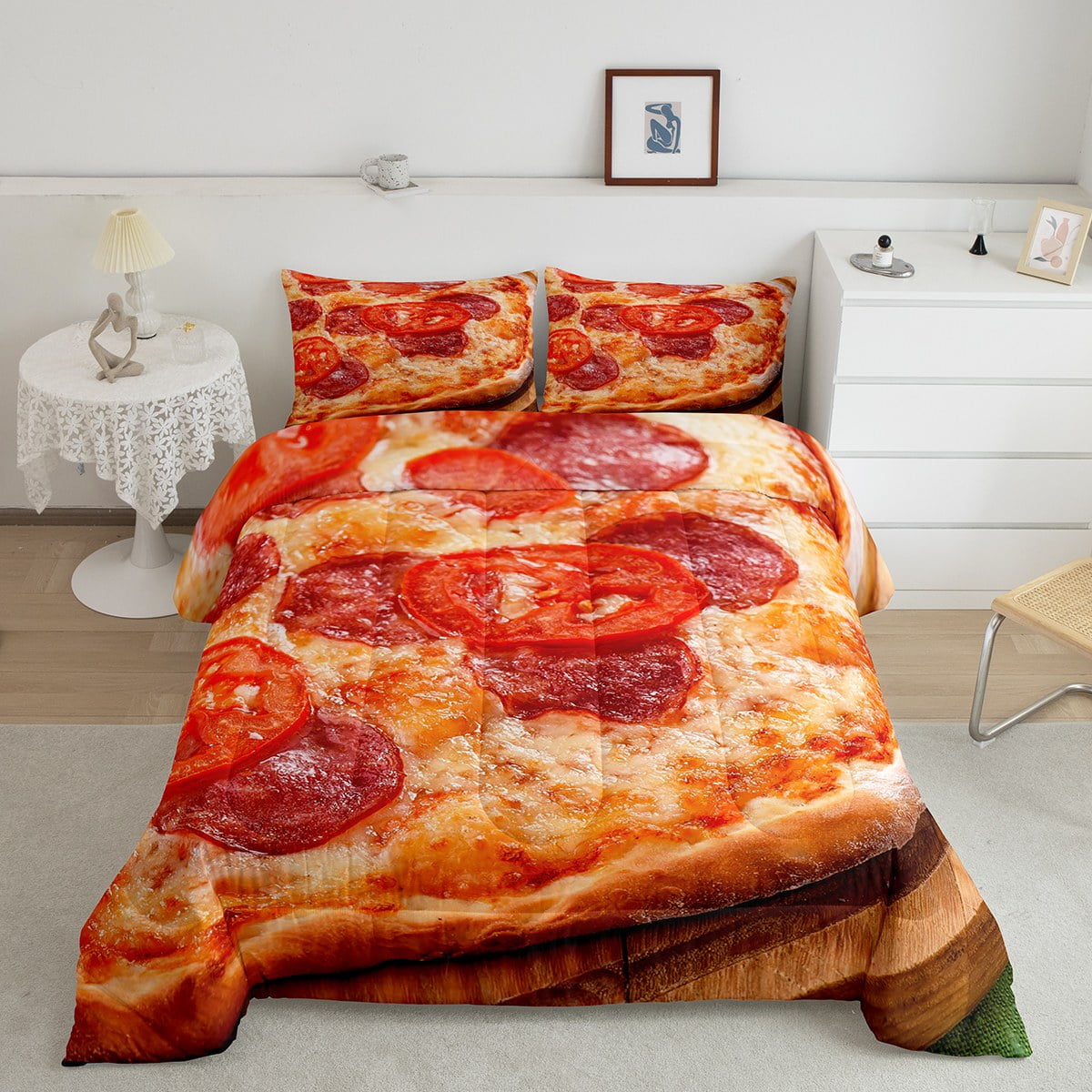 YST Pepperoni Pizza Comforter Set King for Kids Adults,Funny Realistic ...