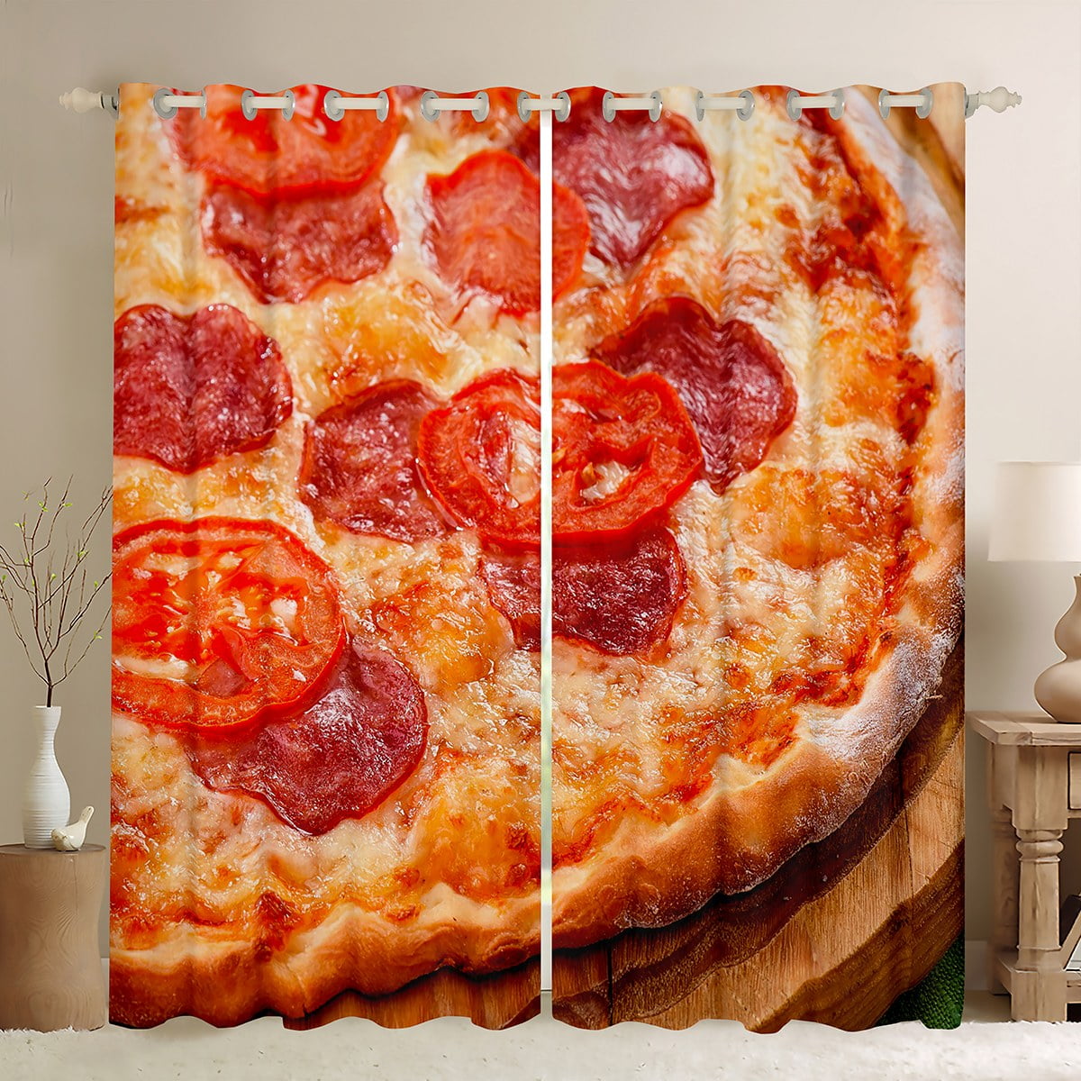 YST Pepperoni Pizza Curtains & Drapes for Kids Adults,Funny Realistic ...