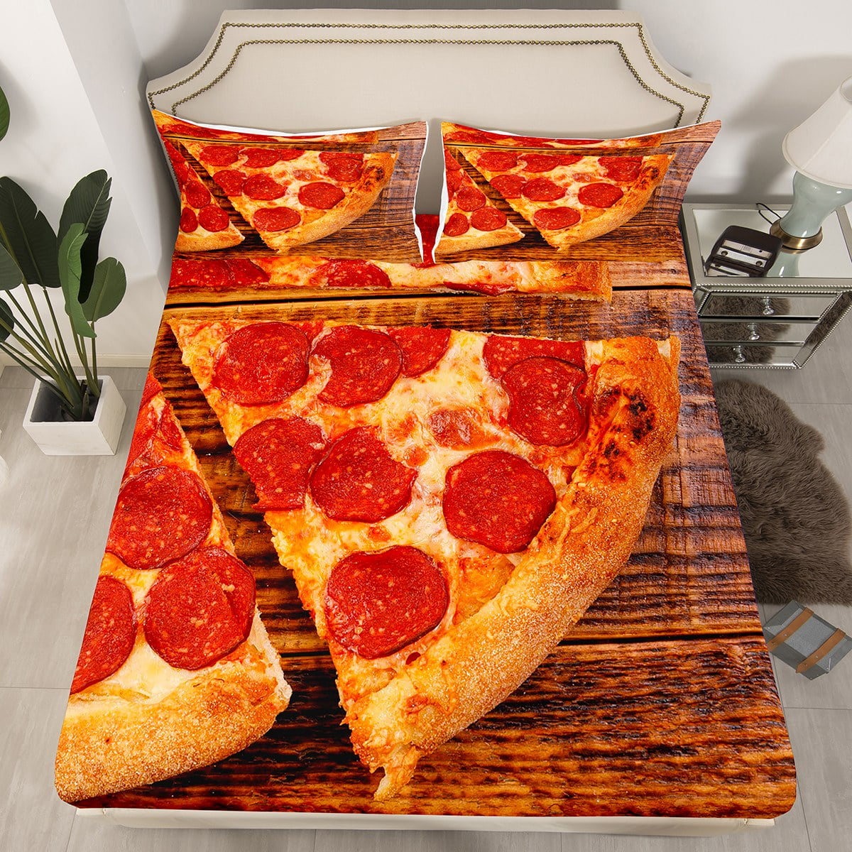 YST Pepperoni Pizza Fitted Sheet Twin for Kids Adults,Sausage Pizza ...