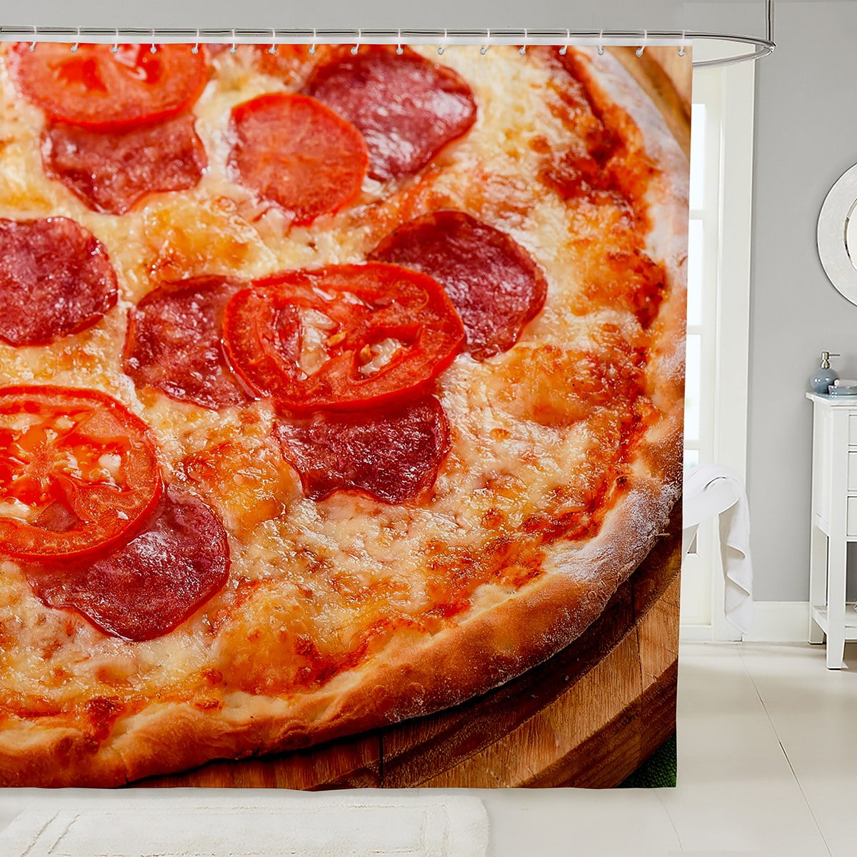 Pepperoni Pizza Shower Curtain,Funny Realistic Food Bathroom ...