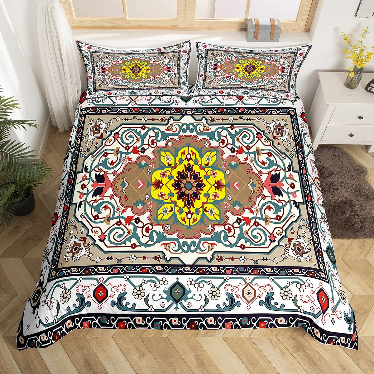 Persian Bedding Sets Queen Multicolor Oriental Medallion Comforter ...