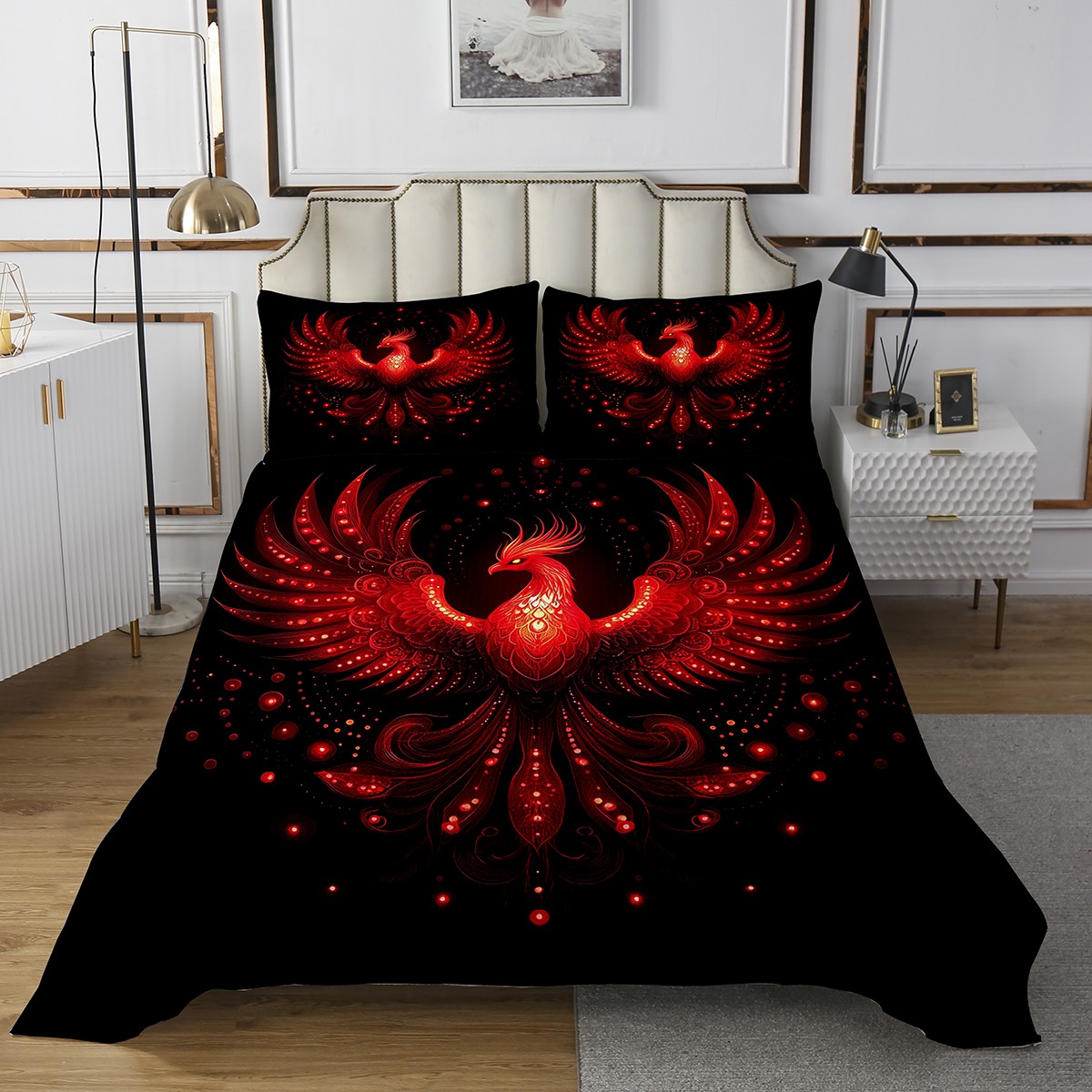 Phoenix Bedspread Set Twin Size, Chinesw Style Fire Bedroom Decor Cozy ...