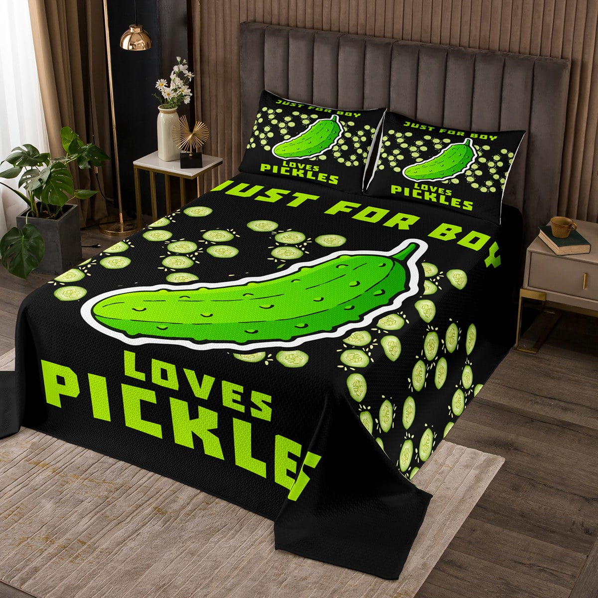 Erosebridal Pickle Coverlet Set Funny Gift Men Just Loves Pickles Bedspread Set King, Cartoon ...