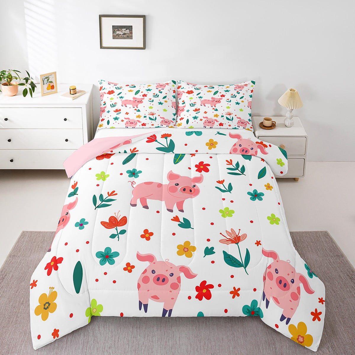 YST Pig Comforter Set Cartoon Pigs Bedding Sets King for Kids Teen ...