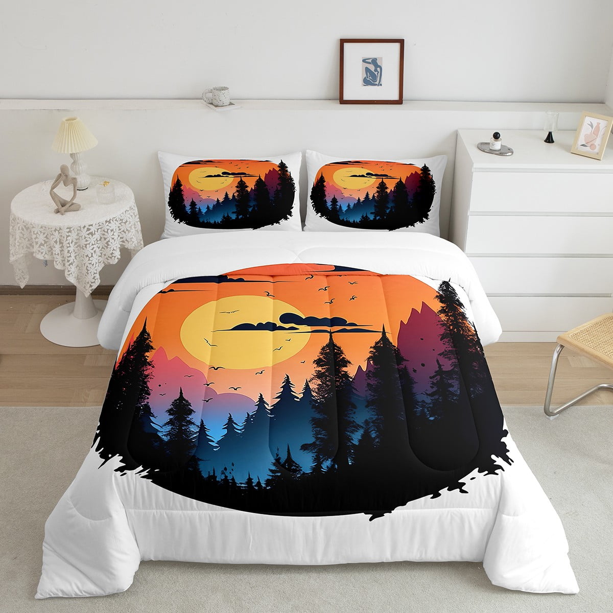 YST Pine Trees Bedding Watercolor Landscape Theme Bedding Comforter ...