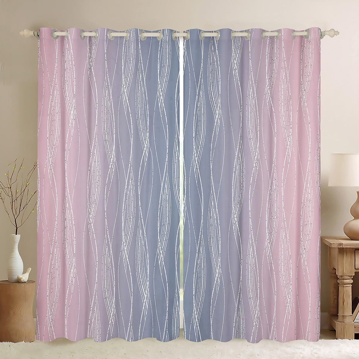 YST Pink And Grey 42 Wx63 L Blackout Curtains For Girls Room Watercolor Ombre Window Curtains Geometric Wavy Stripe Curtains Drapes Abstract Window