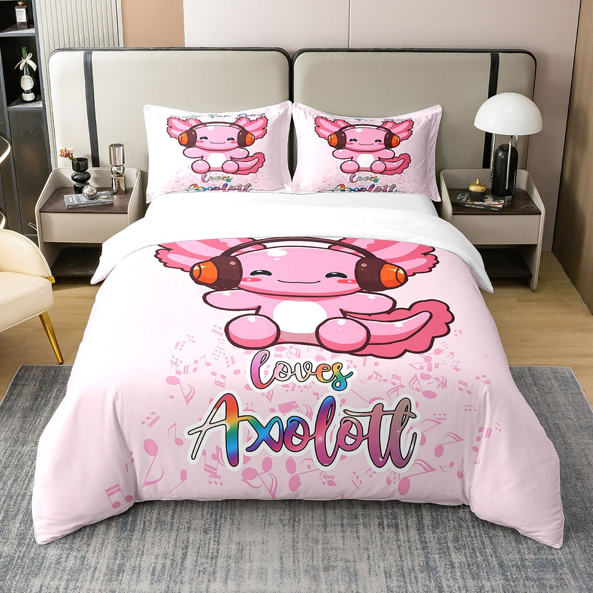 YST Pink Axolotl 100% Organic Cotton Duvet Cover Queen,Cartoon Axolotl ...