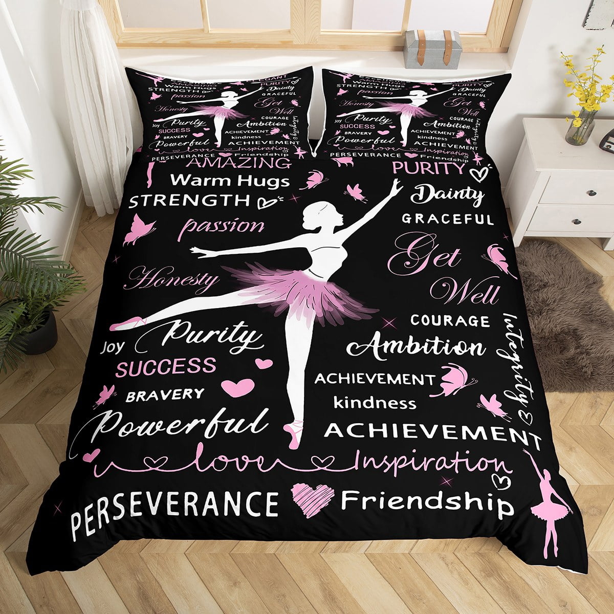 Pink Ballet Dancer Duvet Cover Women,Romantic Butterfly Love Heart ...