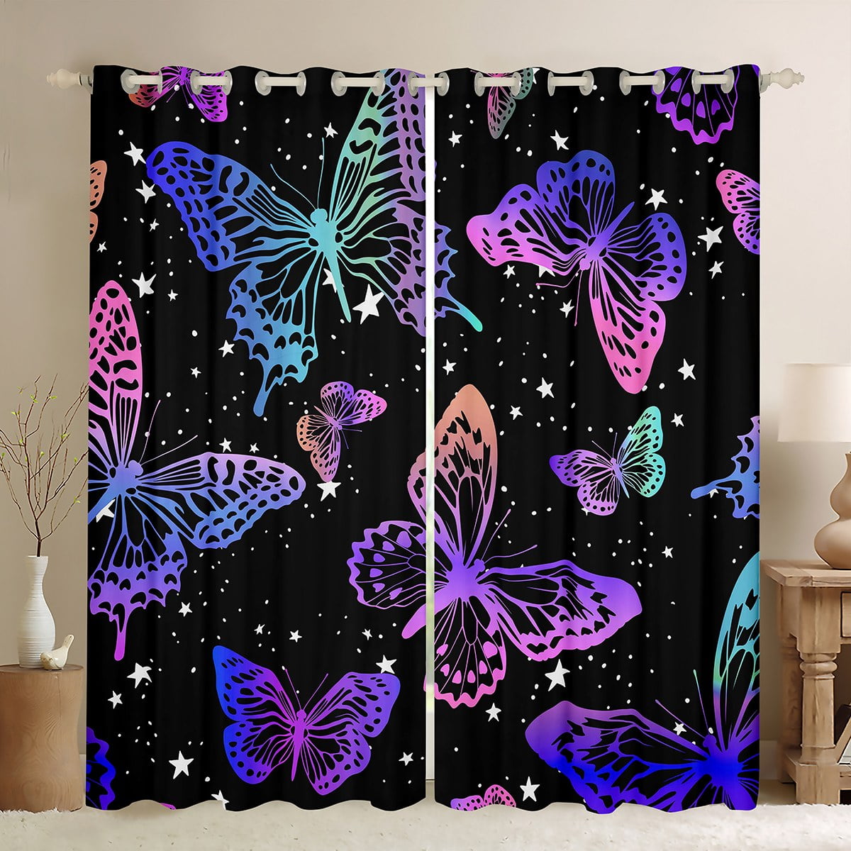 YST Pink Blue Butterfly Curtains & Drapes Chic Cute Animal Curtains ...