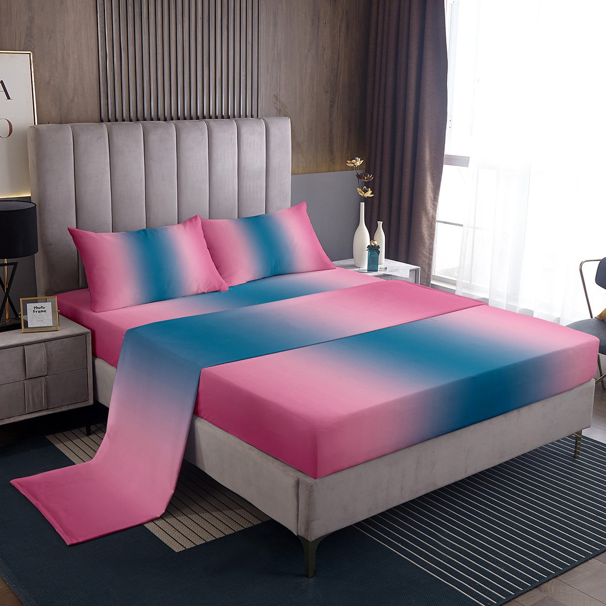 Erosebridal Pink and Blue Sheets Full,Rainbow Ombre Bedding Set ...