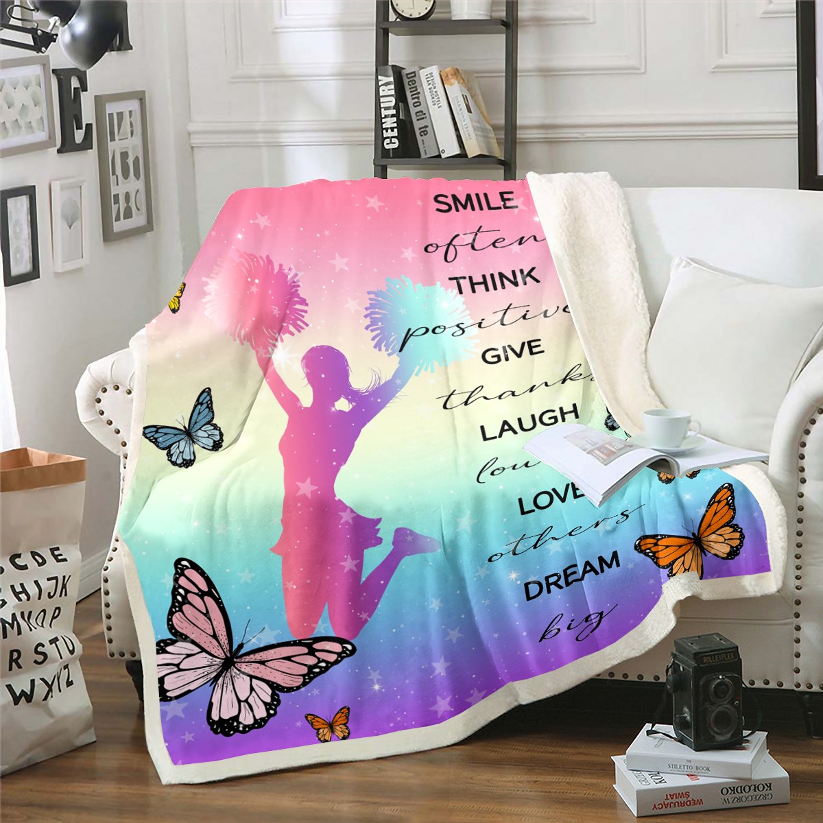 YST Pink Cheerleader Fleece Blanket for Girls Rainbow Sherpa Blanket ...