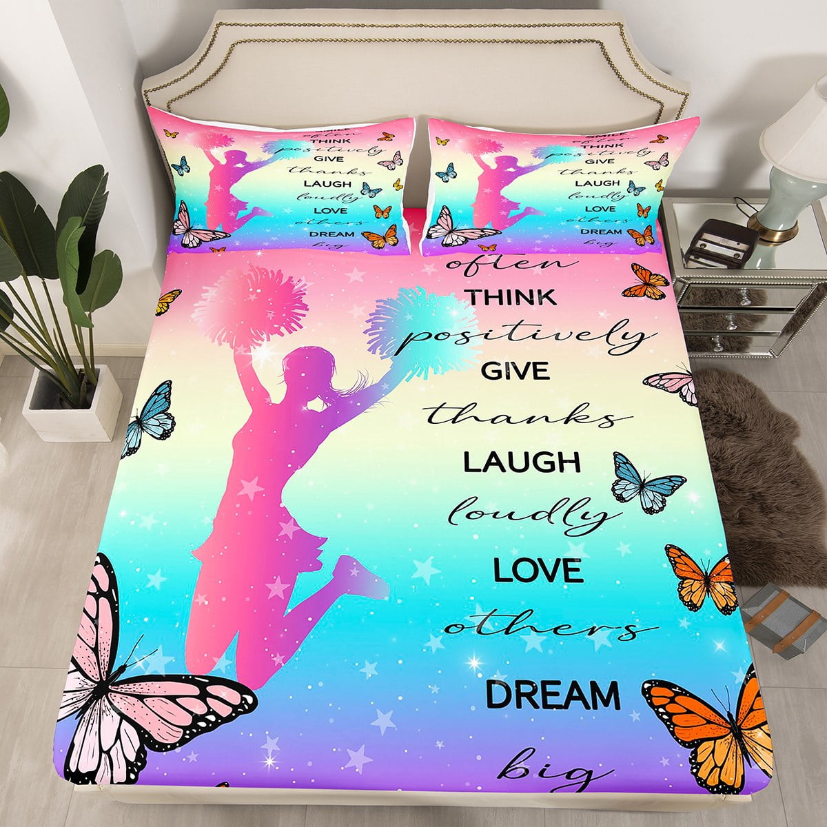 YST Pink Cheerleader Queen Fitted Sheet for Girls Rainbow Sheets ...