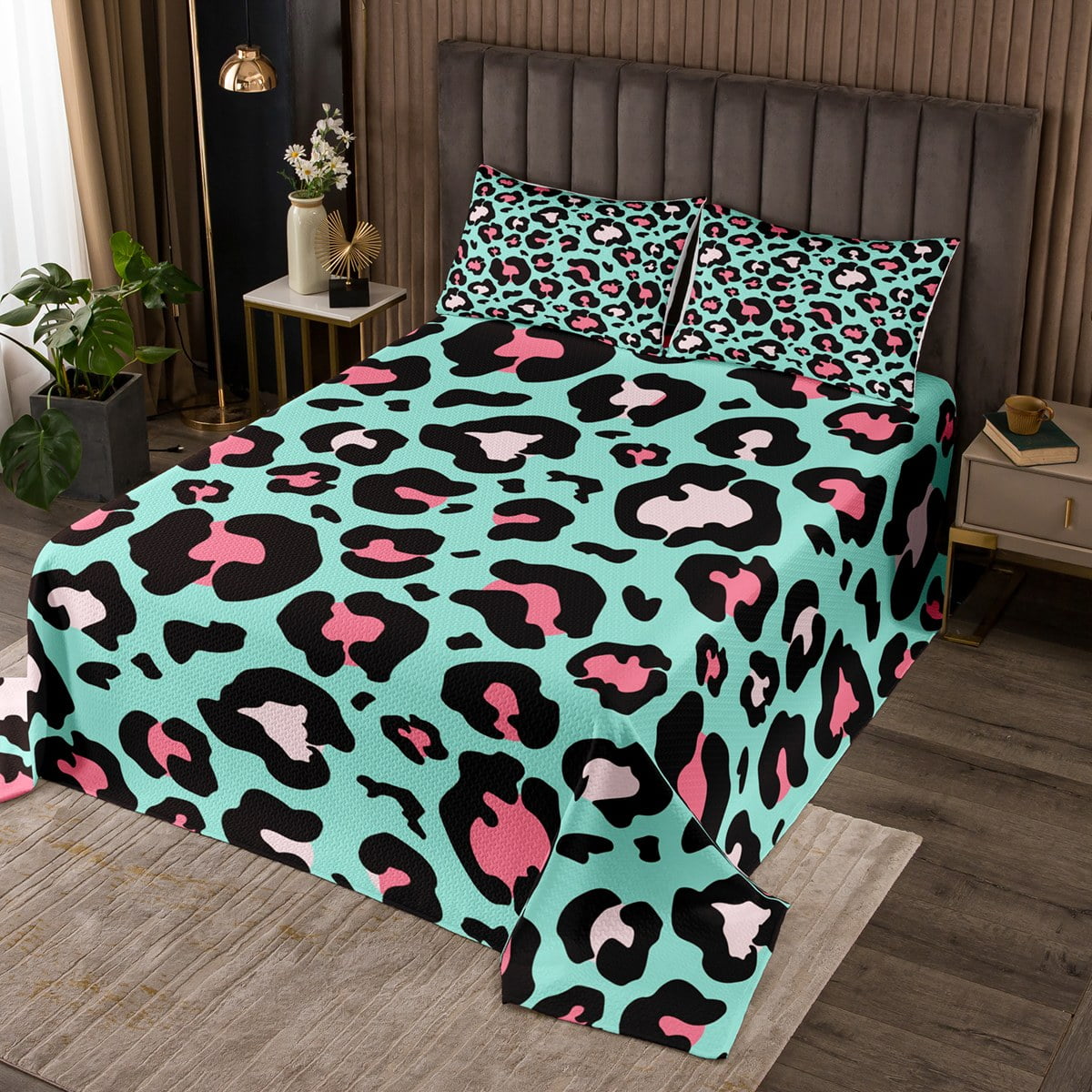 Pink Cheetah Print Bedspread King Size Teal Animal Print Quilt Set ...