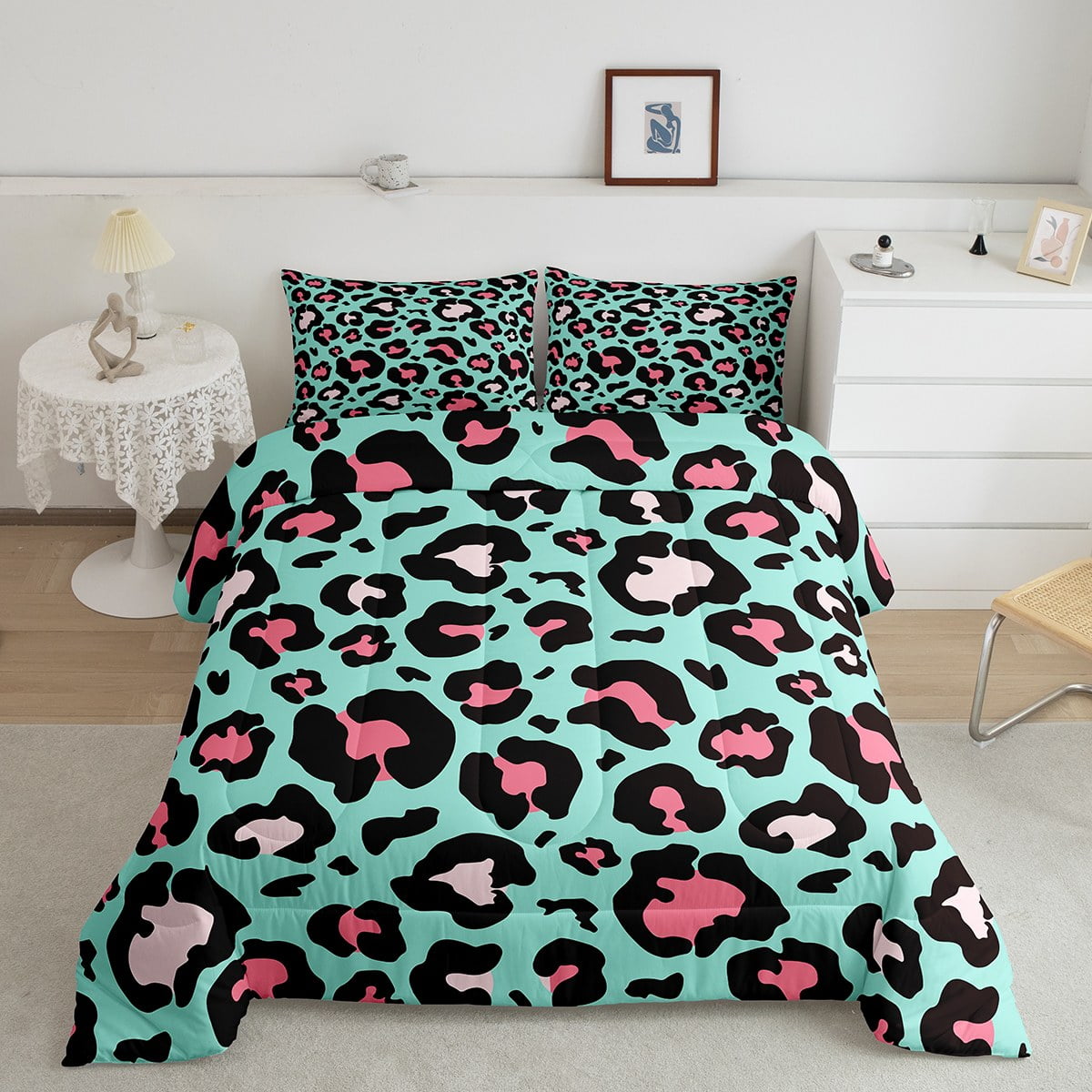 Erosebridal Pink Cheetah Print Comforter Full Teal Animal Print Bedding ...