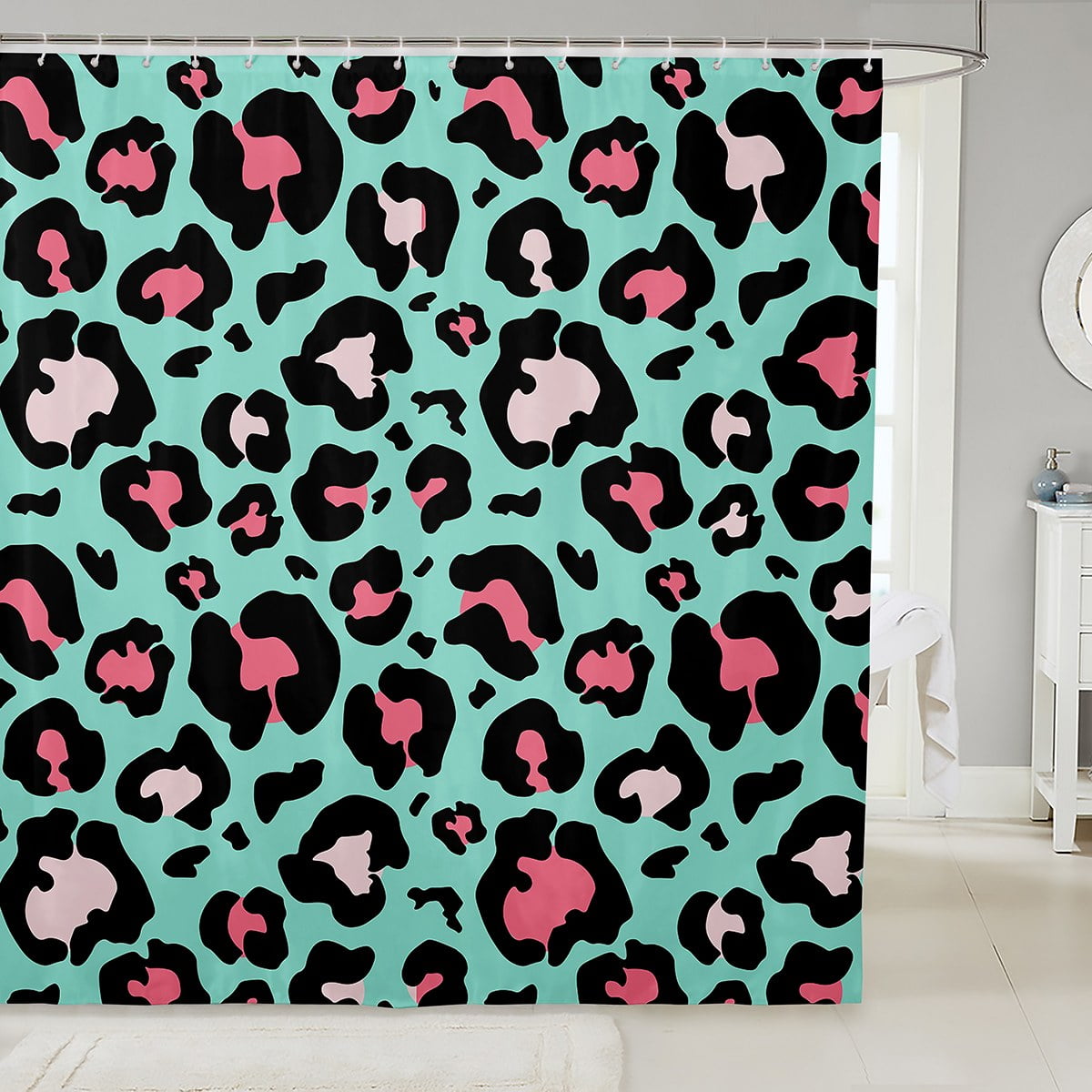 Pink Cheetah Print Shower Curtain Teal Animal Print Waterproof Bathroom Curtain, Safari Leopard ...
