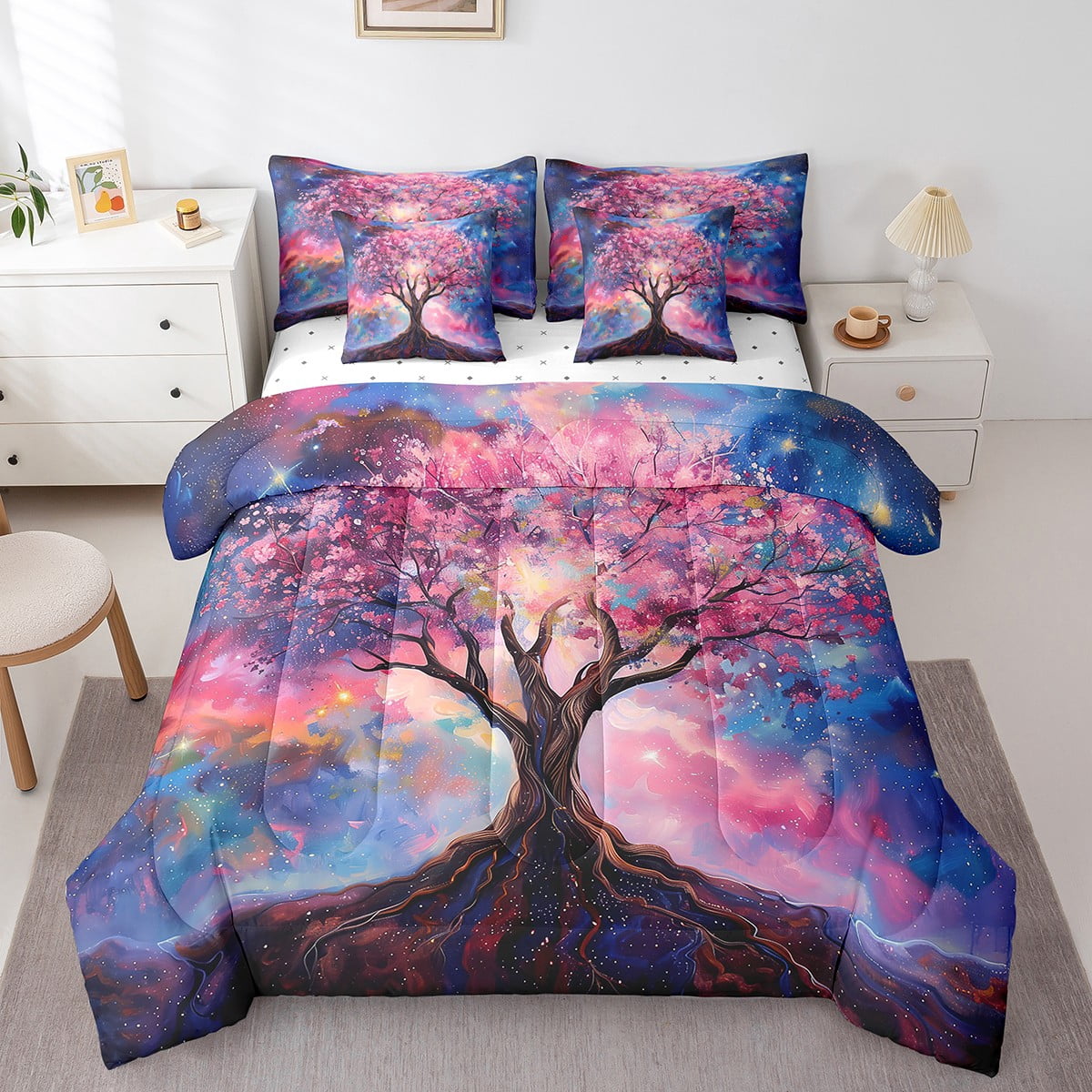 Pink Cherry Blossom Comforter Set Twin,Japanese Style Floral Bedding ...
