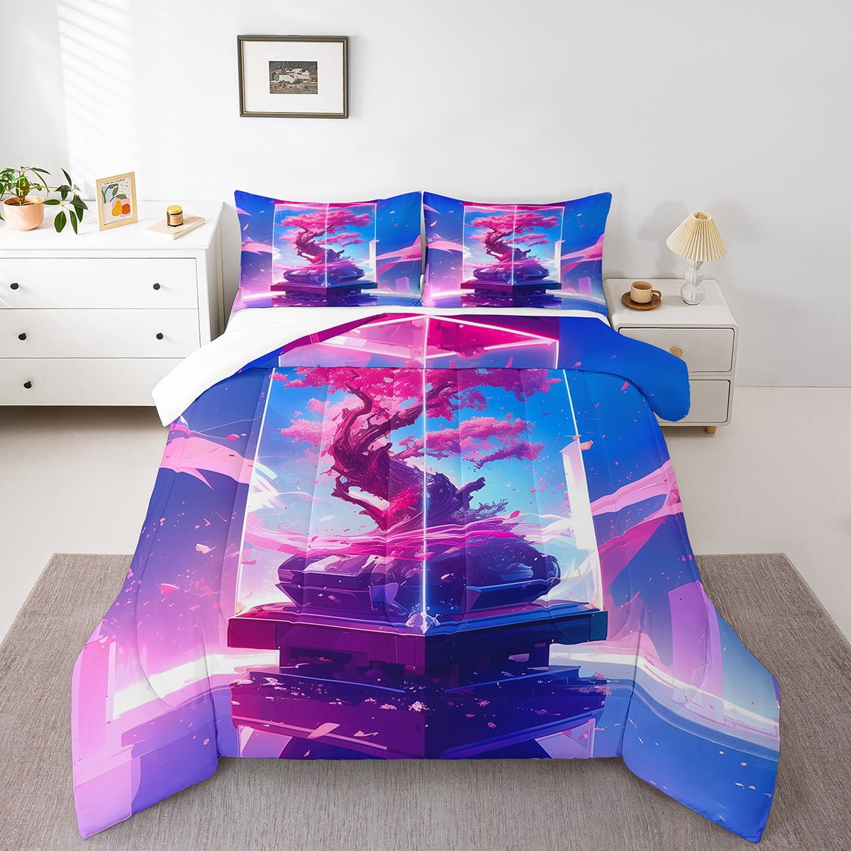 Erosebridal Pink Cherry Blossom Full Comforter Set,Japanese Style ...