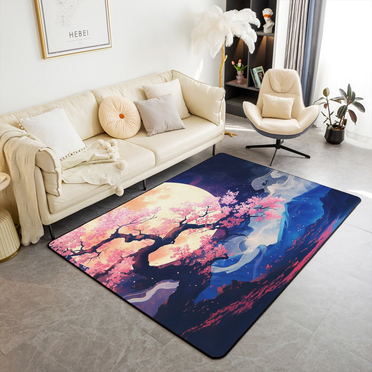 Erosebridal Pink Cherry Blossom Living Room Rugs 5x7,Oriental Asian ...