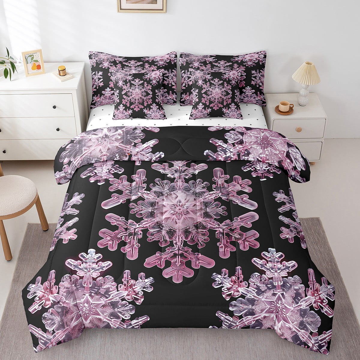 Erosebridal Pink Christmas Bedding Sets 7 Piece Twin Girly Snowflake ...