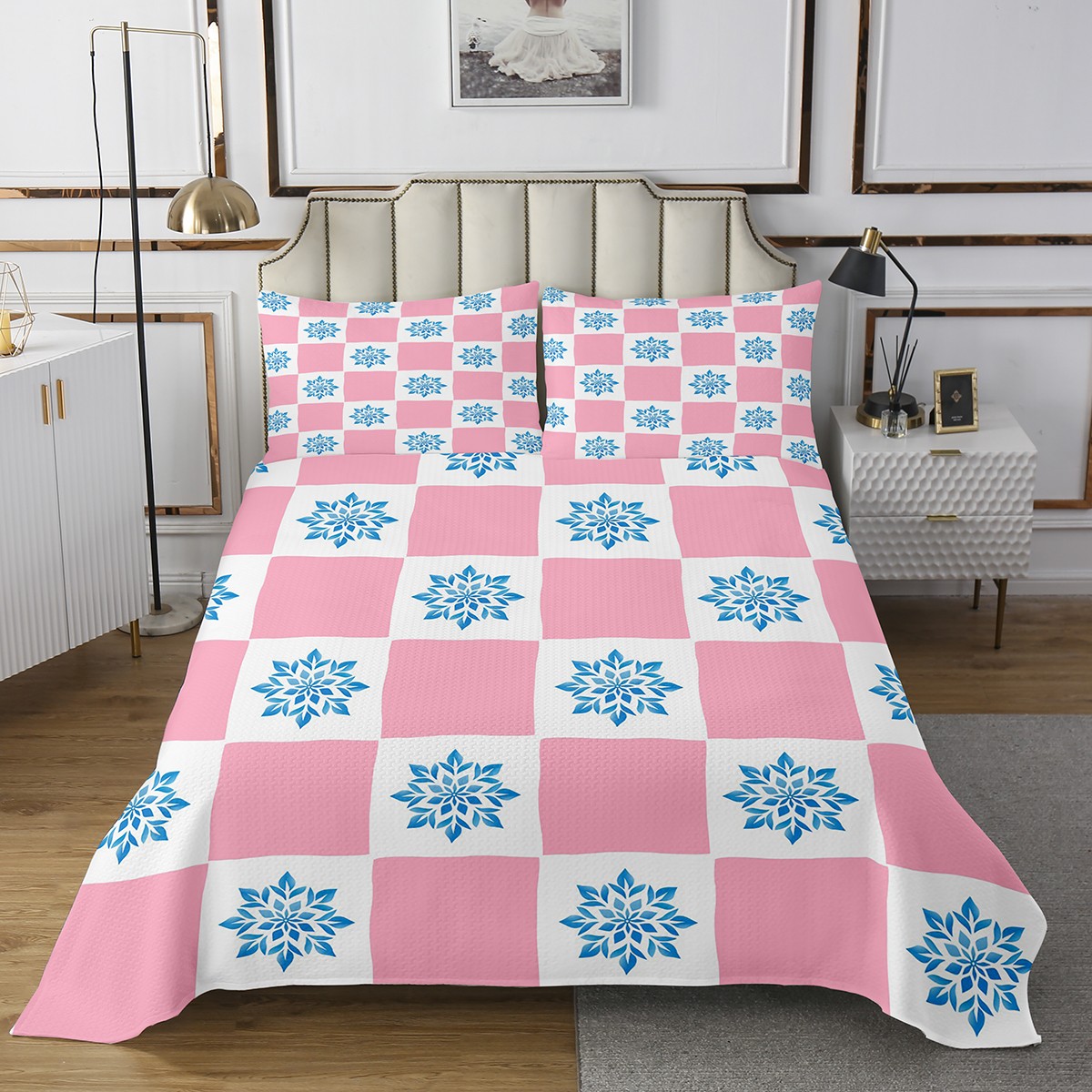 YST Pink Christmas Bedspread Set King,Winter Snowflake Bedding Set for Kids Teens Girls Boys ...