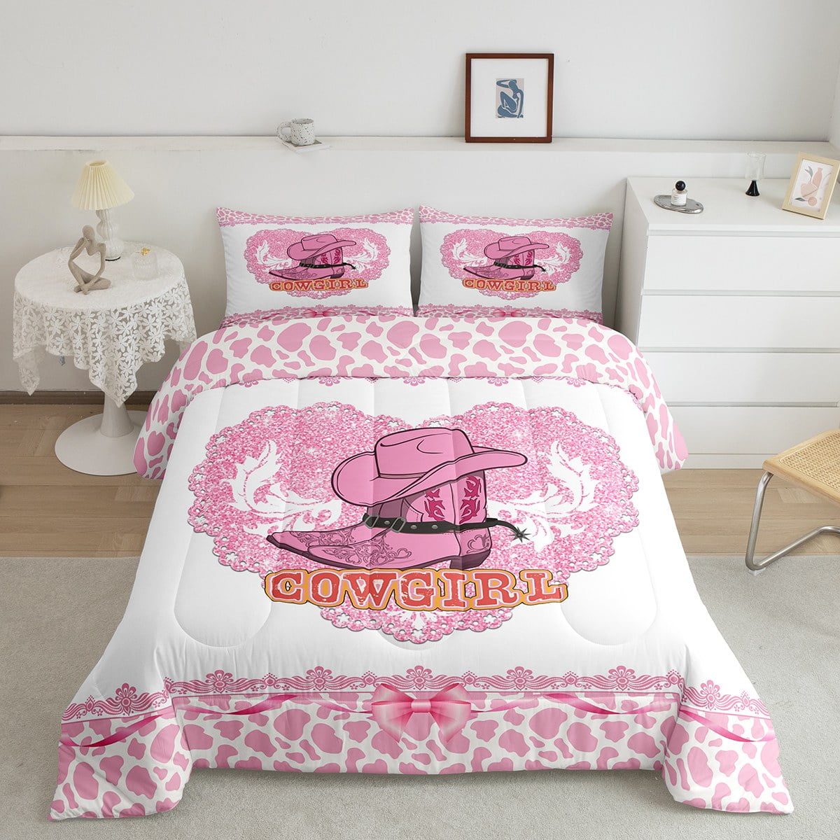 Erosebridal Pink Cow Comforter Set Western Decor Bedding Teens Pink ...