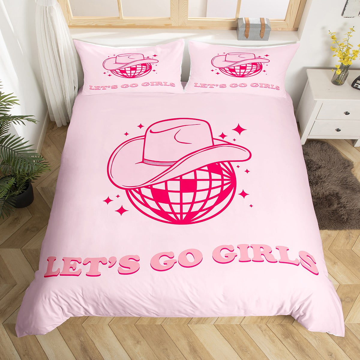 Erosebridal Pink Cowgirl Bedding Set Retro Pink Preppy Western Howdy Cowgirl Comforter Cover ...