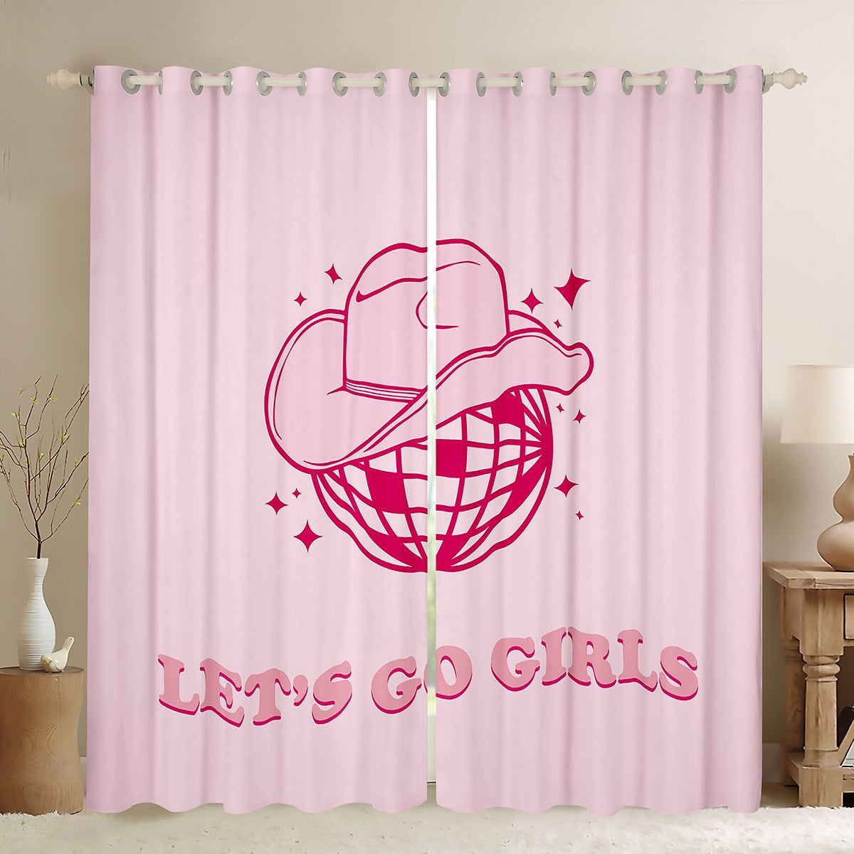 Erosebridal Pink Cowgirl Curtains Retro Pink Preppy Western Howdy ...