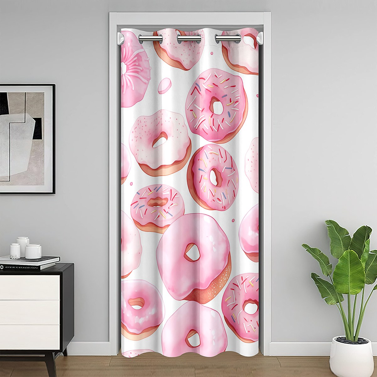 Pink Donuts Door Curtain For Doorway Privacy,Dessert Design Blackout ...