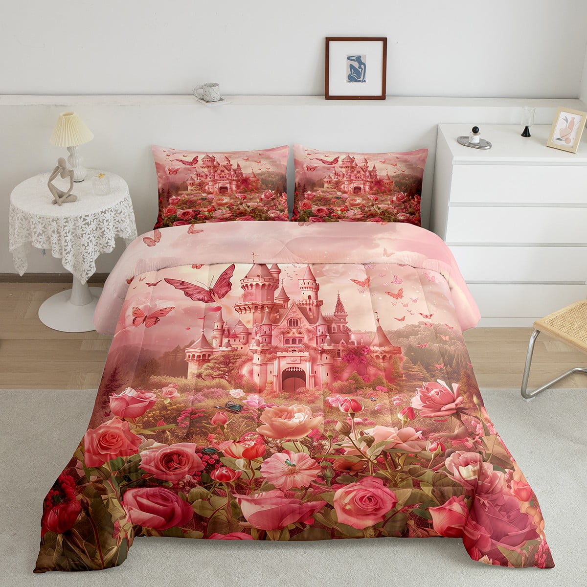 YST Pink Dreamy Castle King Size Comforter Set Girls Princess Bedding ...