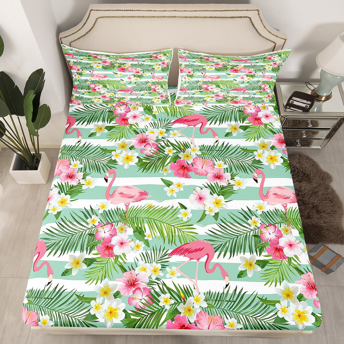 YST Pink Flamingo Bed Sheets Twin Flamingo Fitted Sheet for Girls Women ...