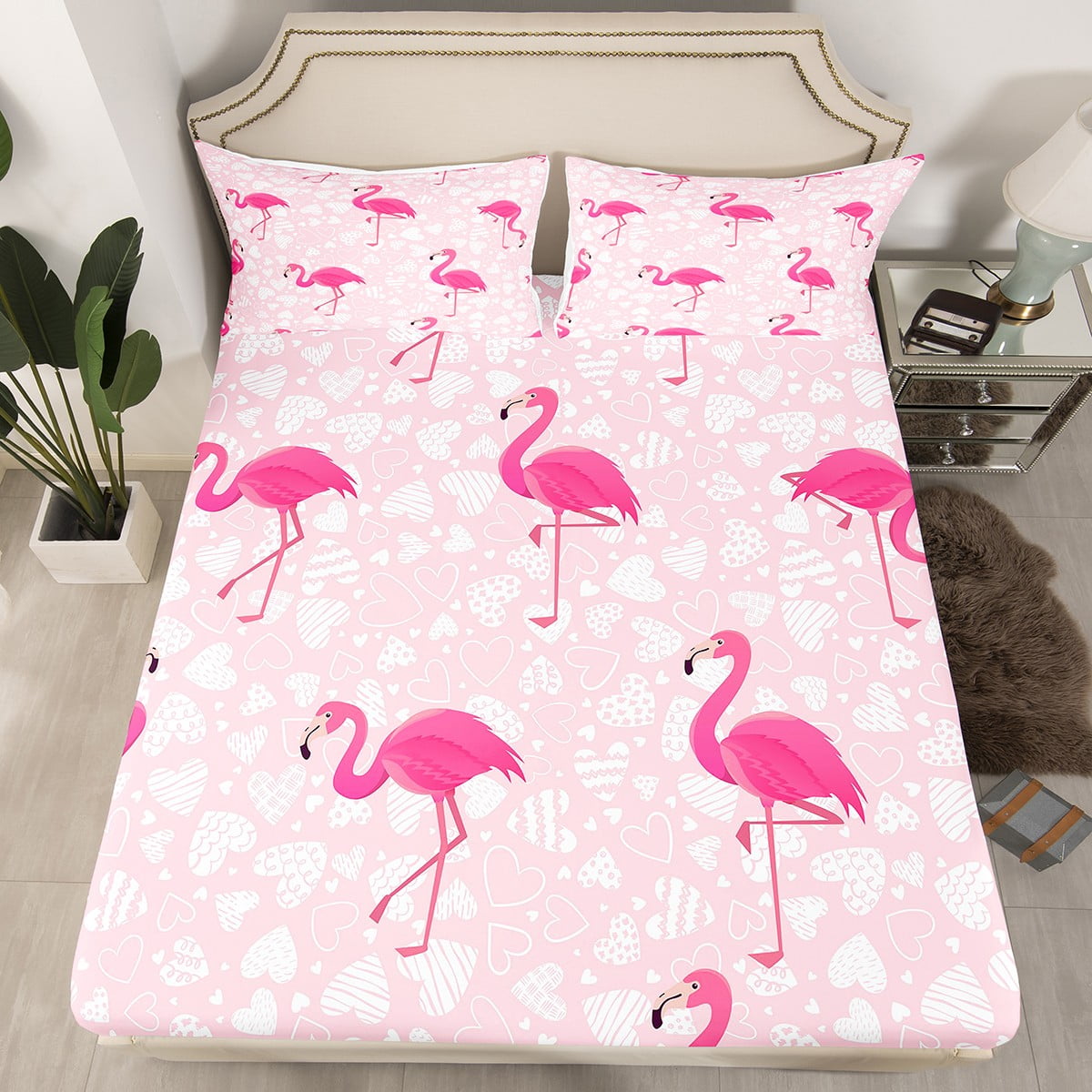 Pink Flamingo Bed Sheets Twin,Tropical Summer Exotic Birds Fitted Sheet ...
