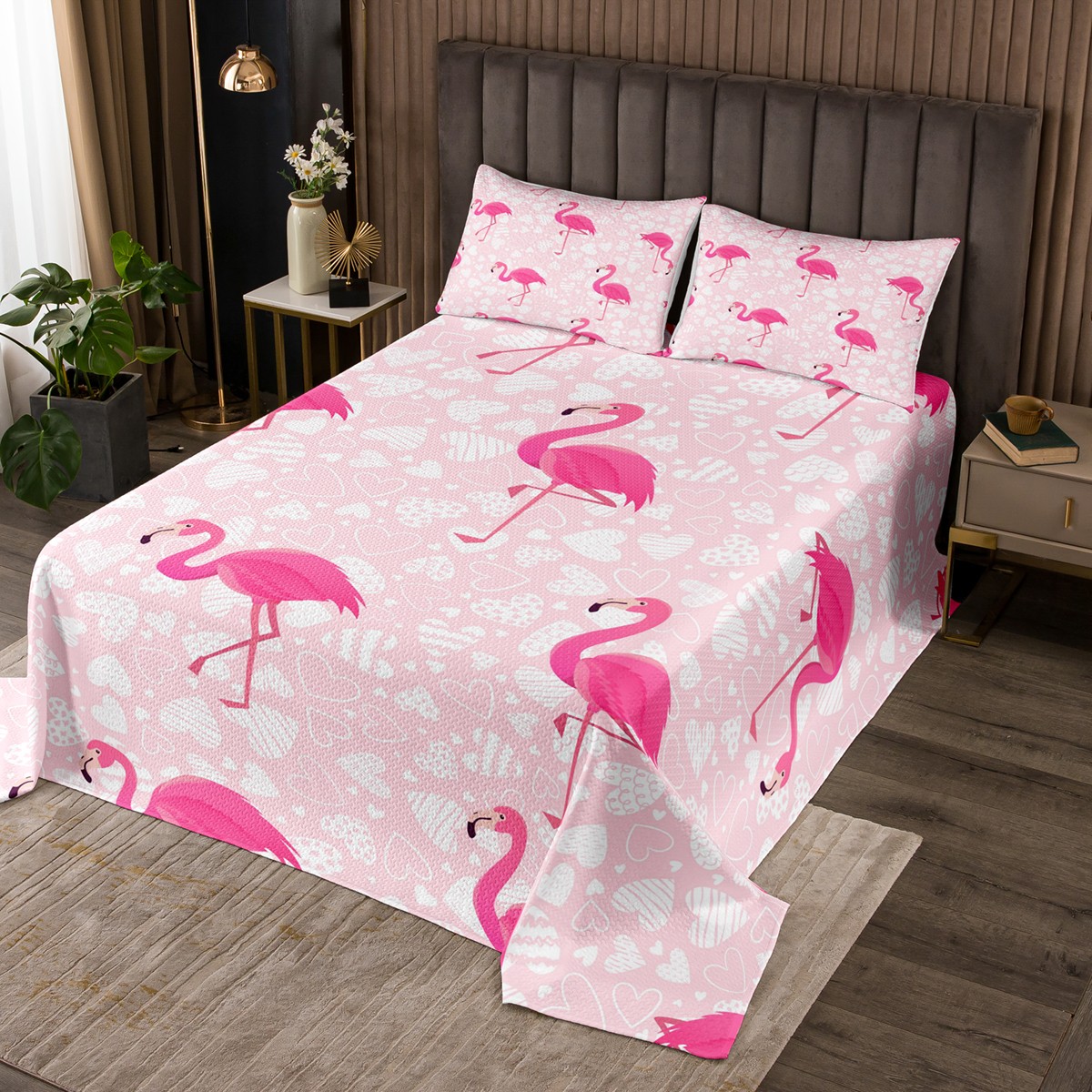 YST Pink Flamingo Coverlet Set Twin,Tropical Summer Exotic Birds Quilt ...