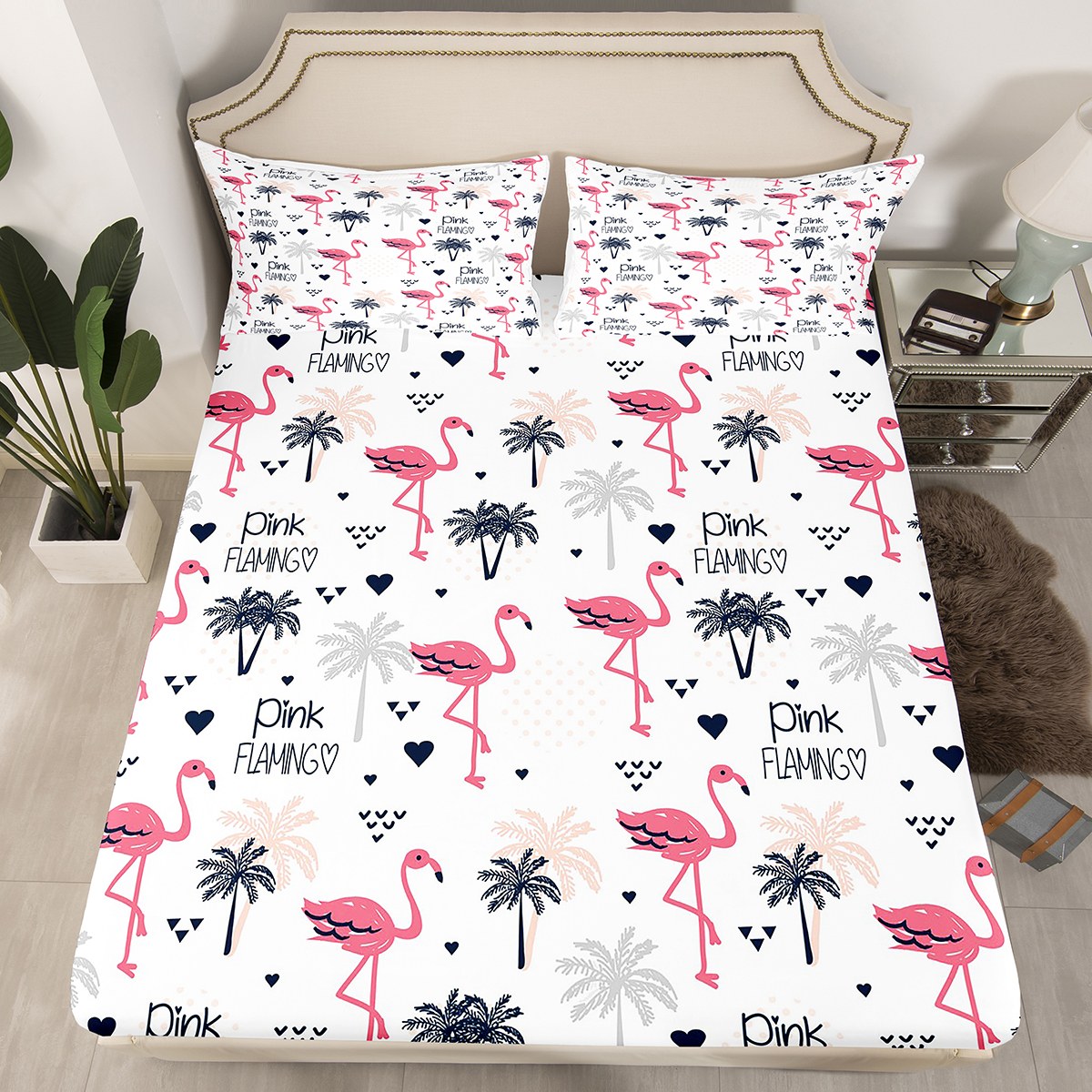 YST Pink Flamingo Fitted Sheet Full for Girls Women Flamingo Decor Bed ...