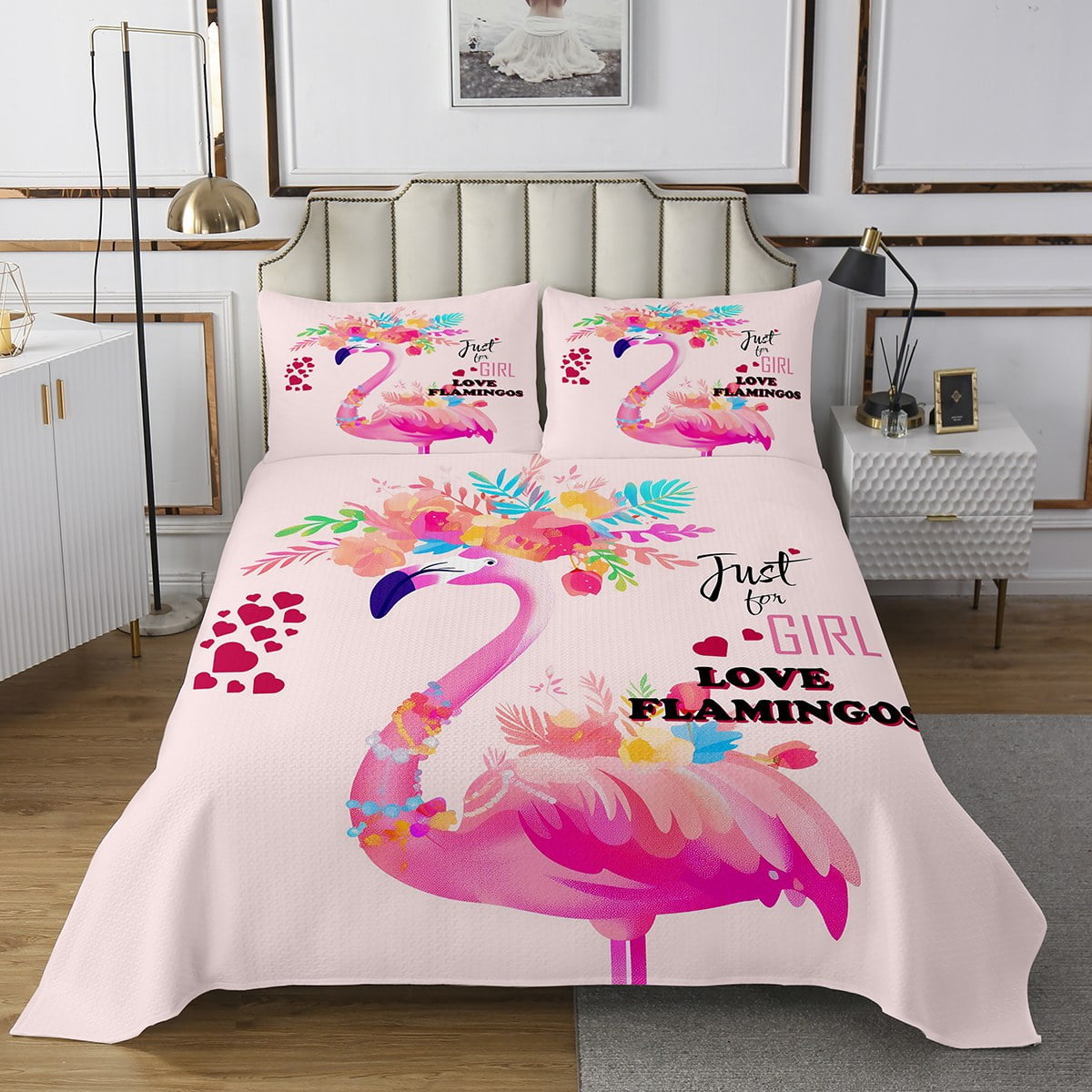 YST Pink Flamingo Queen Size Bedspread Set for Girls,Tropical Flamingo ...