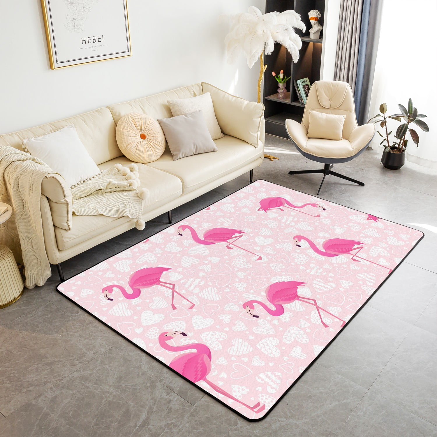 YST Pink Flamingo Rug 3x5 for Bedside,Tropical Summer Exotic Birds Area ...