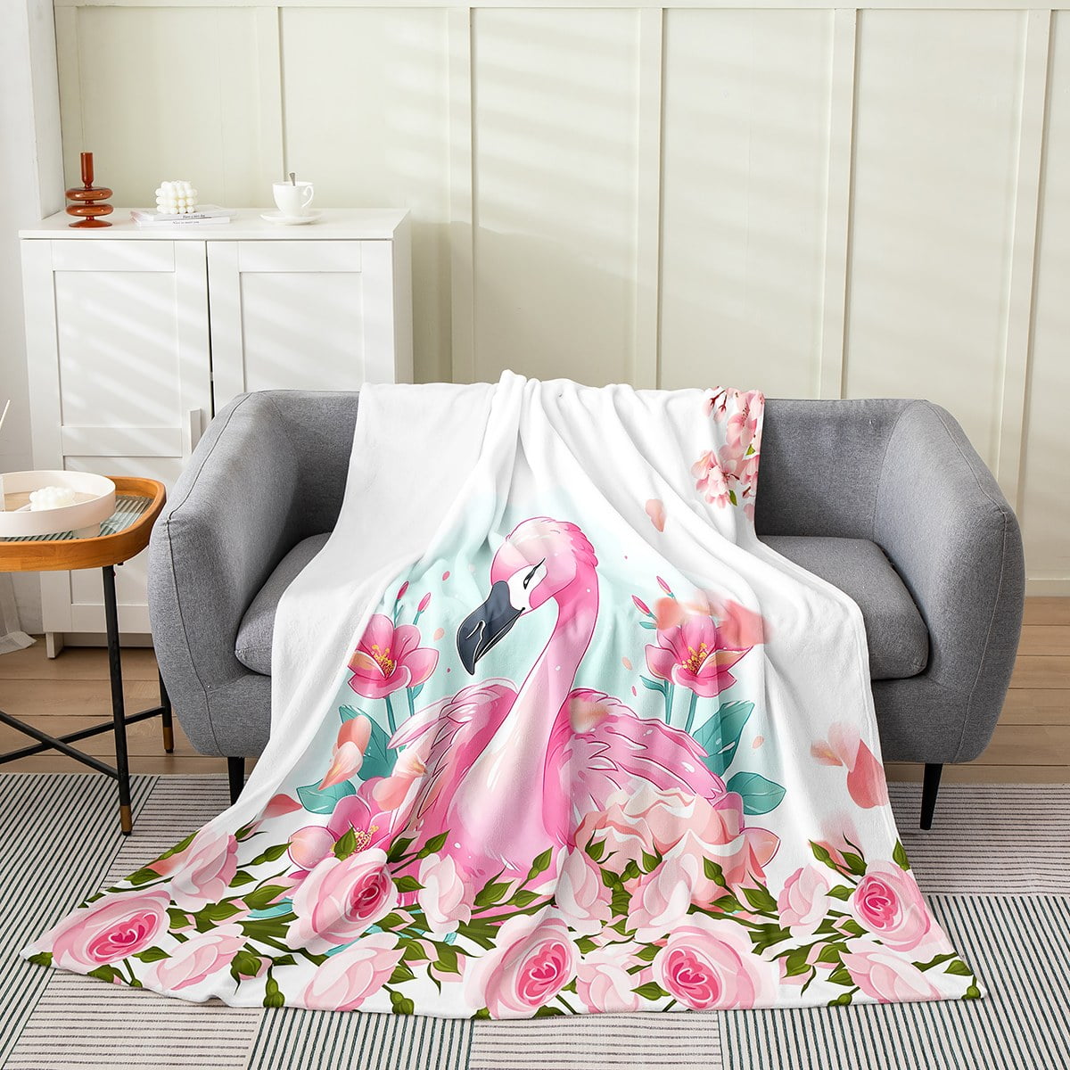 YST Pink Flamingo Throw Blanket Romantic Rose Fleece Blanket Throw ...